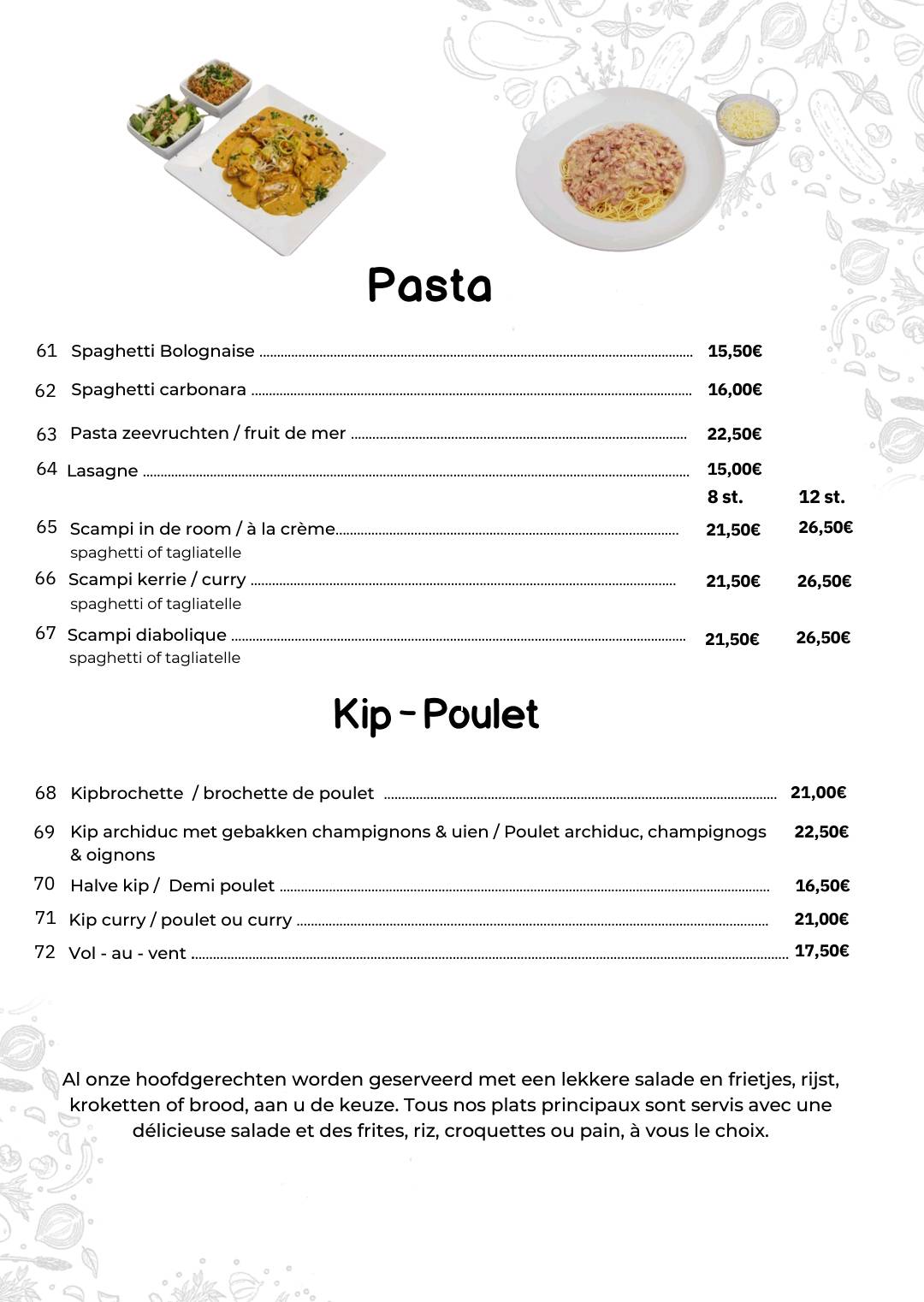Menu au Tiger Grill, Blankenberge