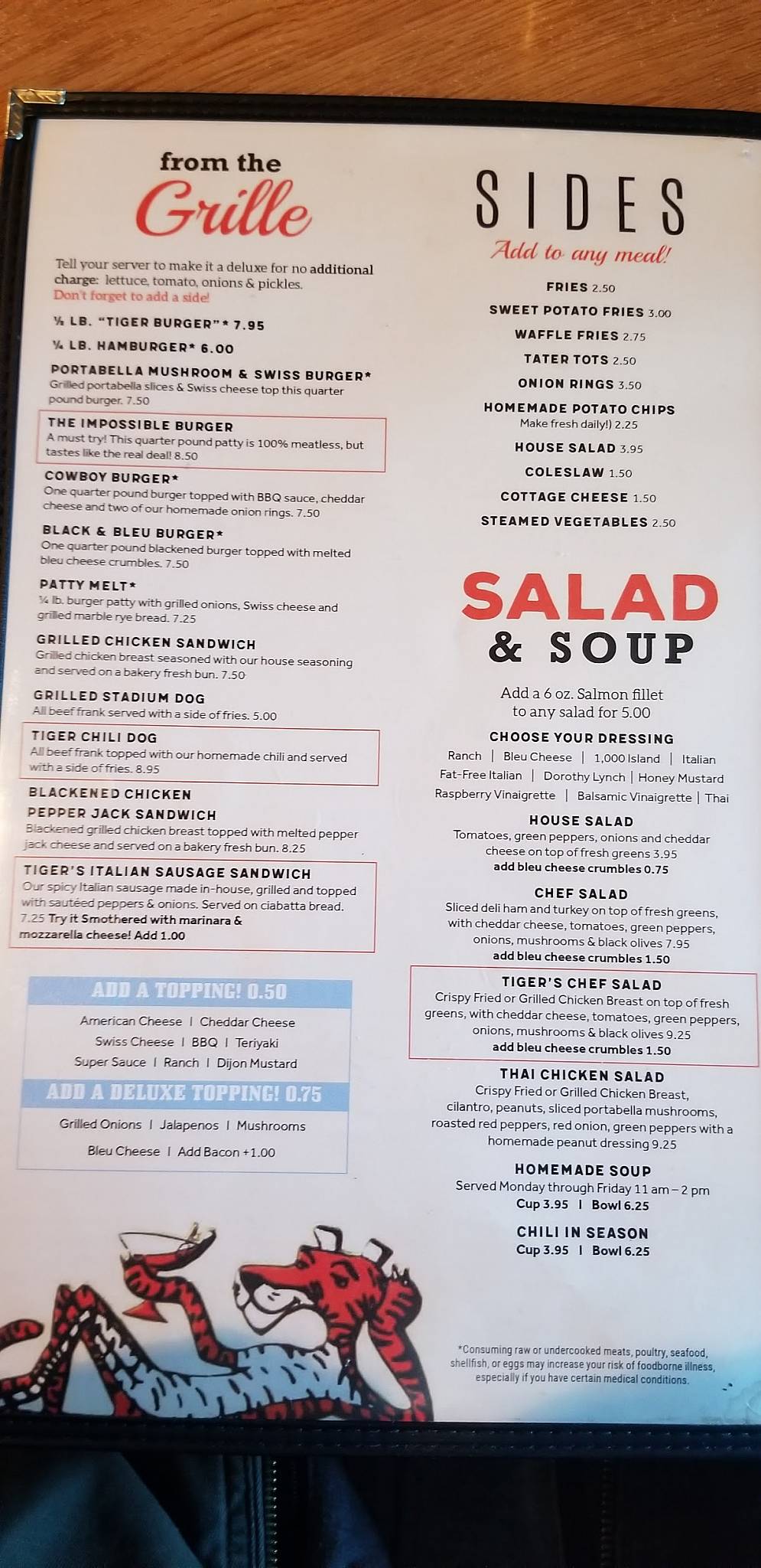 Menu at Tiger Tom's Pub, Omaha