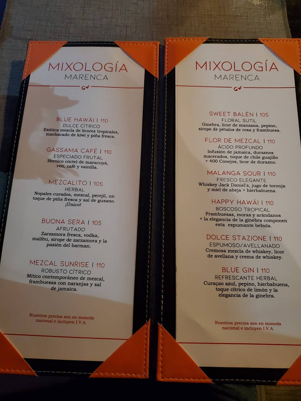 Carta de Marenca Restaurante, Tijuana, P.º de los Héroes 70