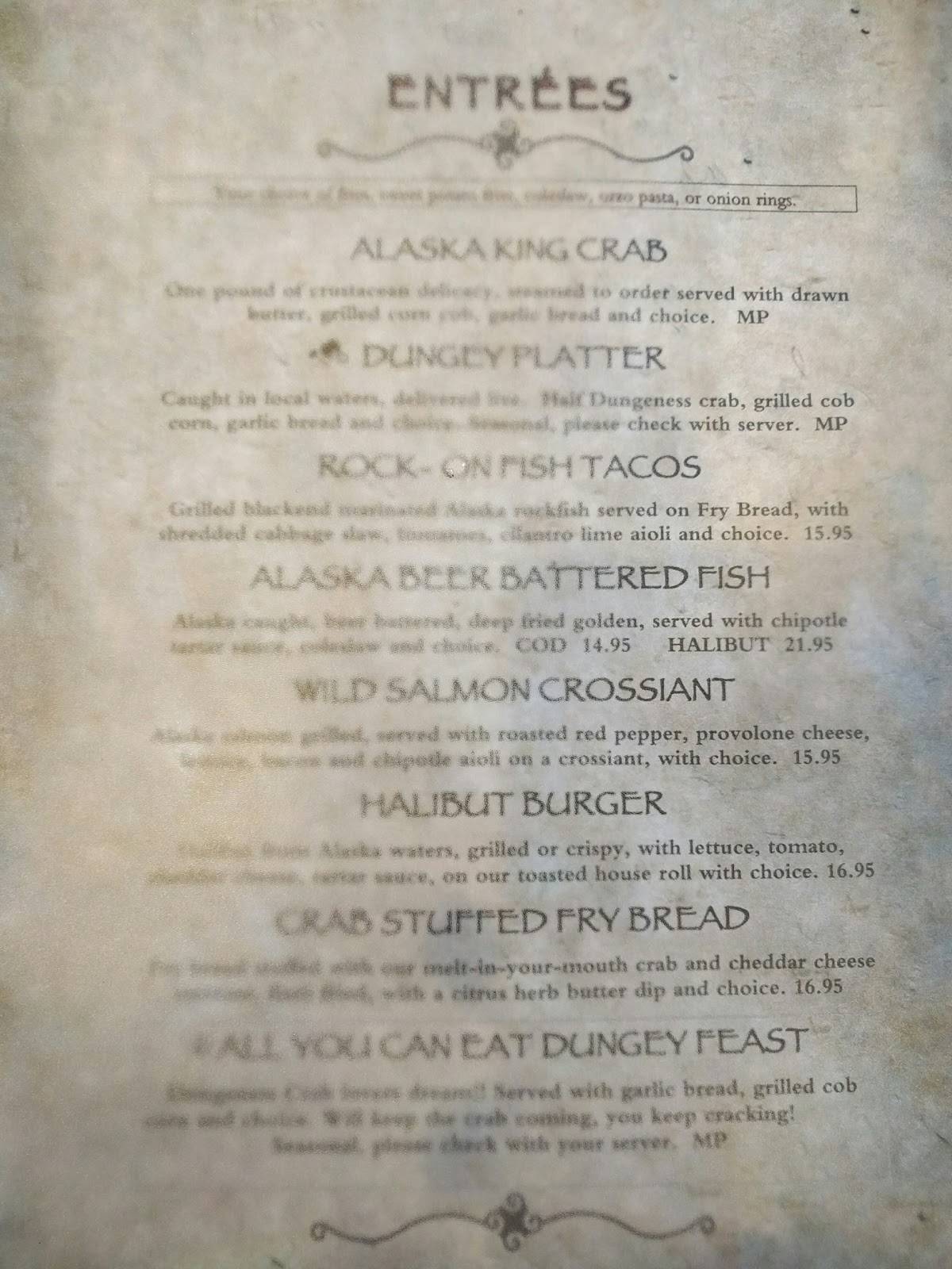 Menu at Timberline Bar & Grill, Juneau