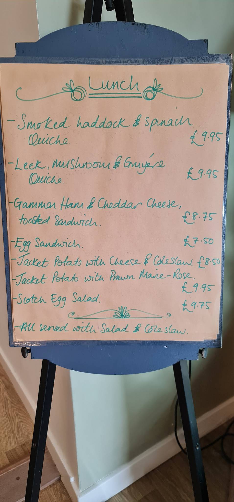 Menu at Timothy & Birch cafe, England