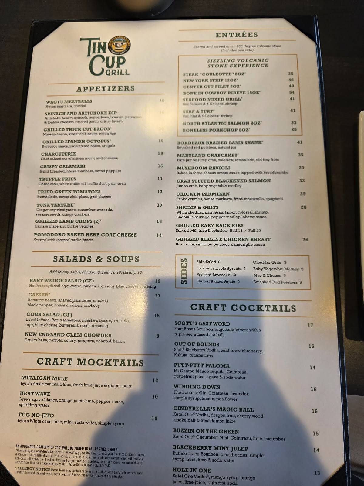 Menu at Tin Cup Grill pub & bar, Cumming
