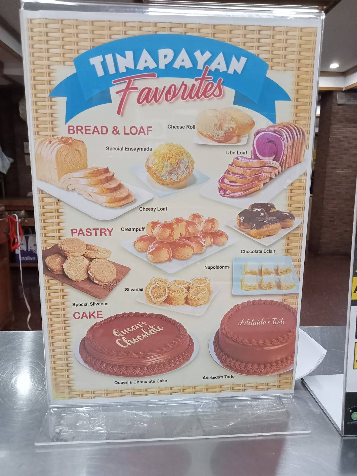 Menu at Tinapayan Festival Bakeshoppe, Manila, corner Dapitan St