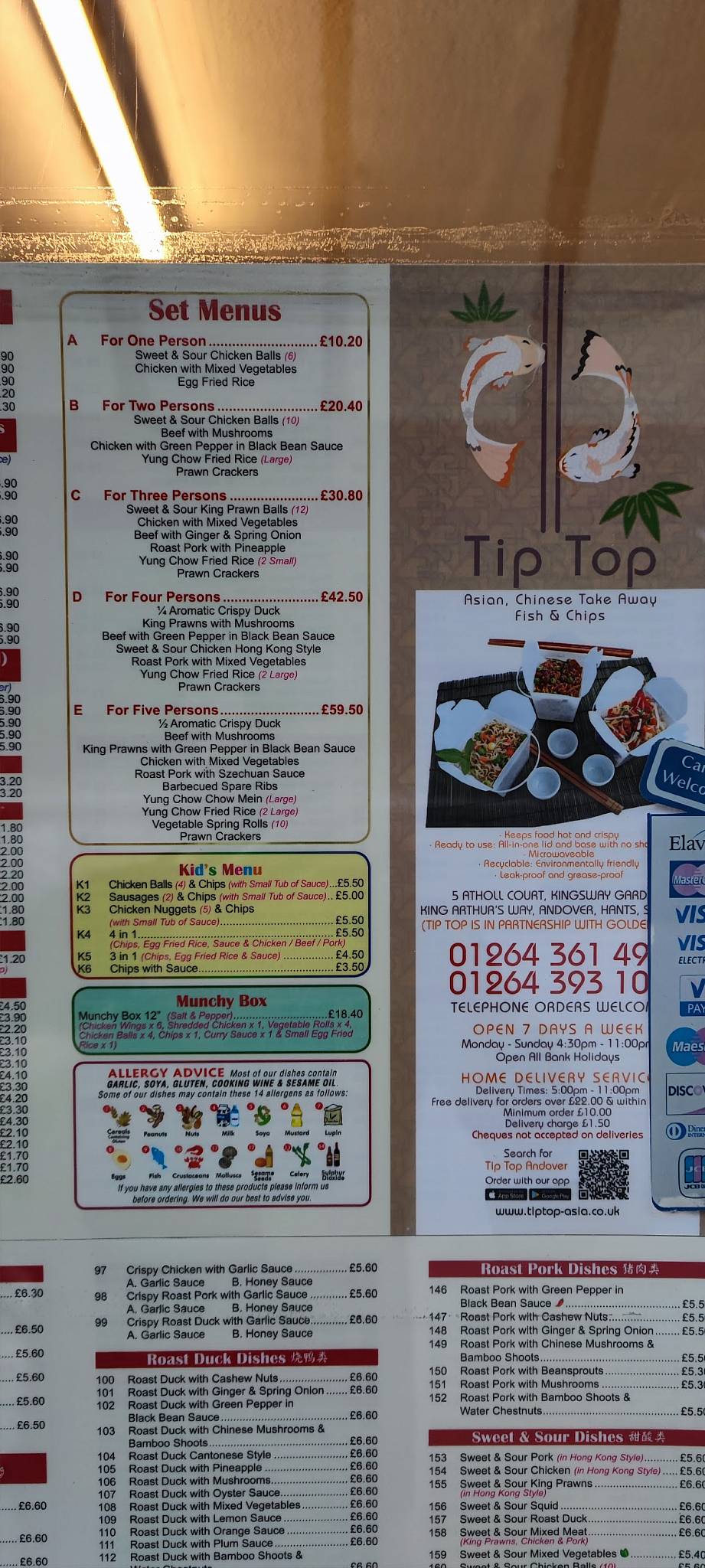 Menu at Tip Top Chinese Takeaway Fish & Chips fast food, Andover