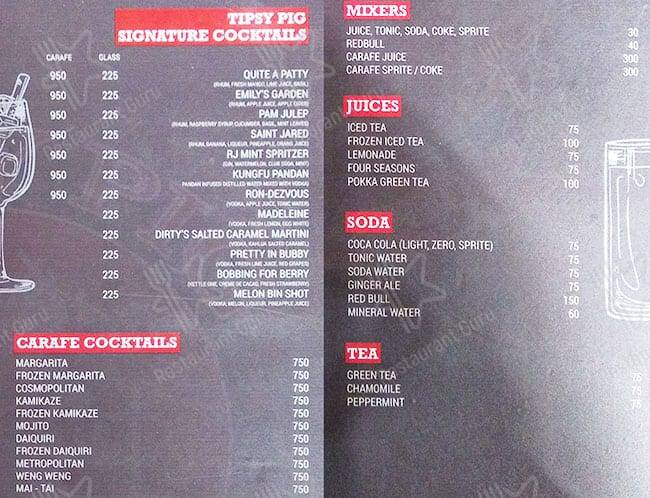 Menu at Tipsy Pig Gastropub, Quezon City
