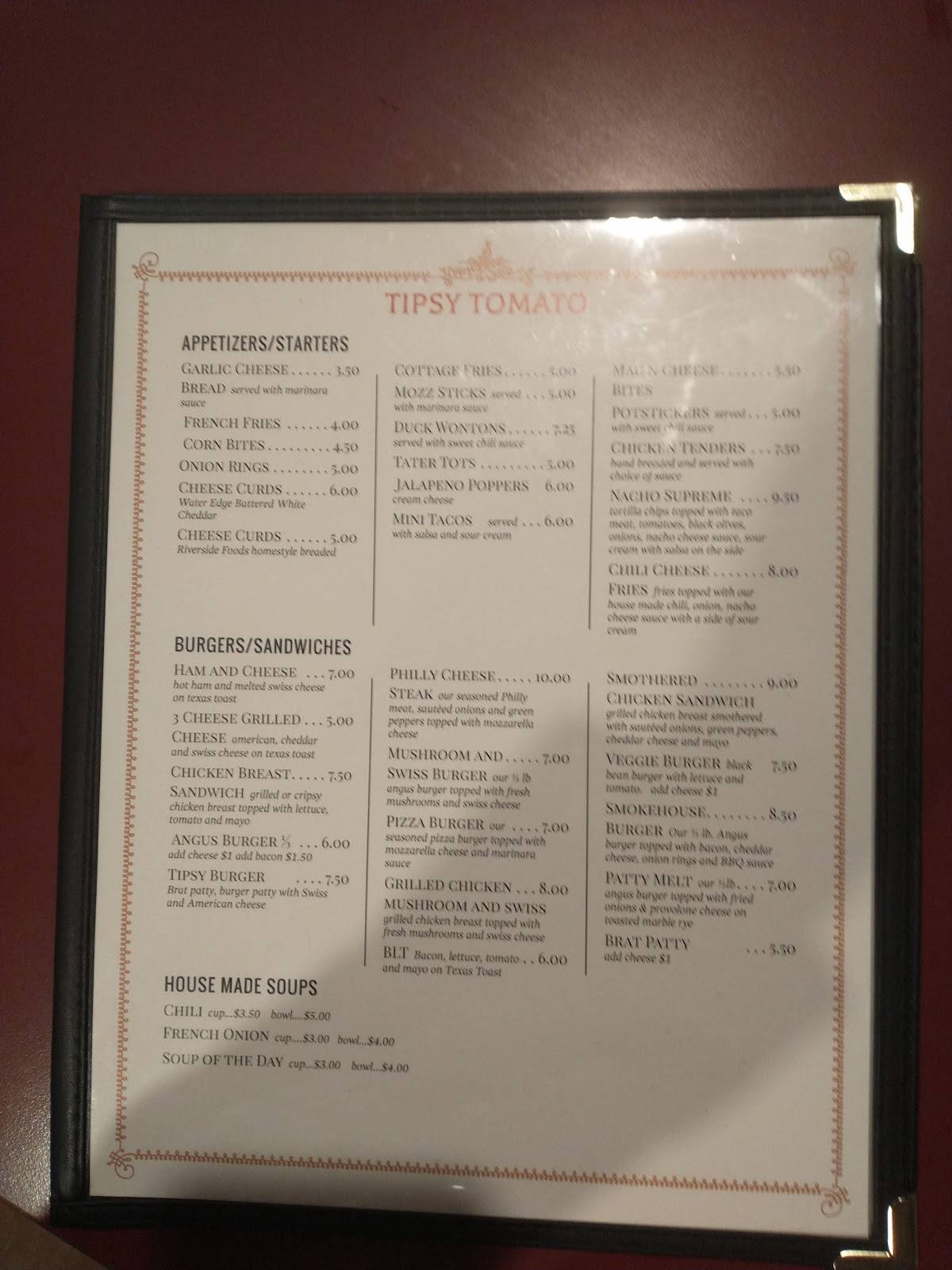 Menu at Tipsy Tomato Pub And Pizzeria, Manitowoc