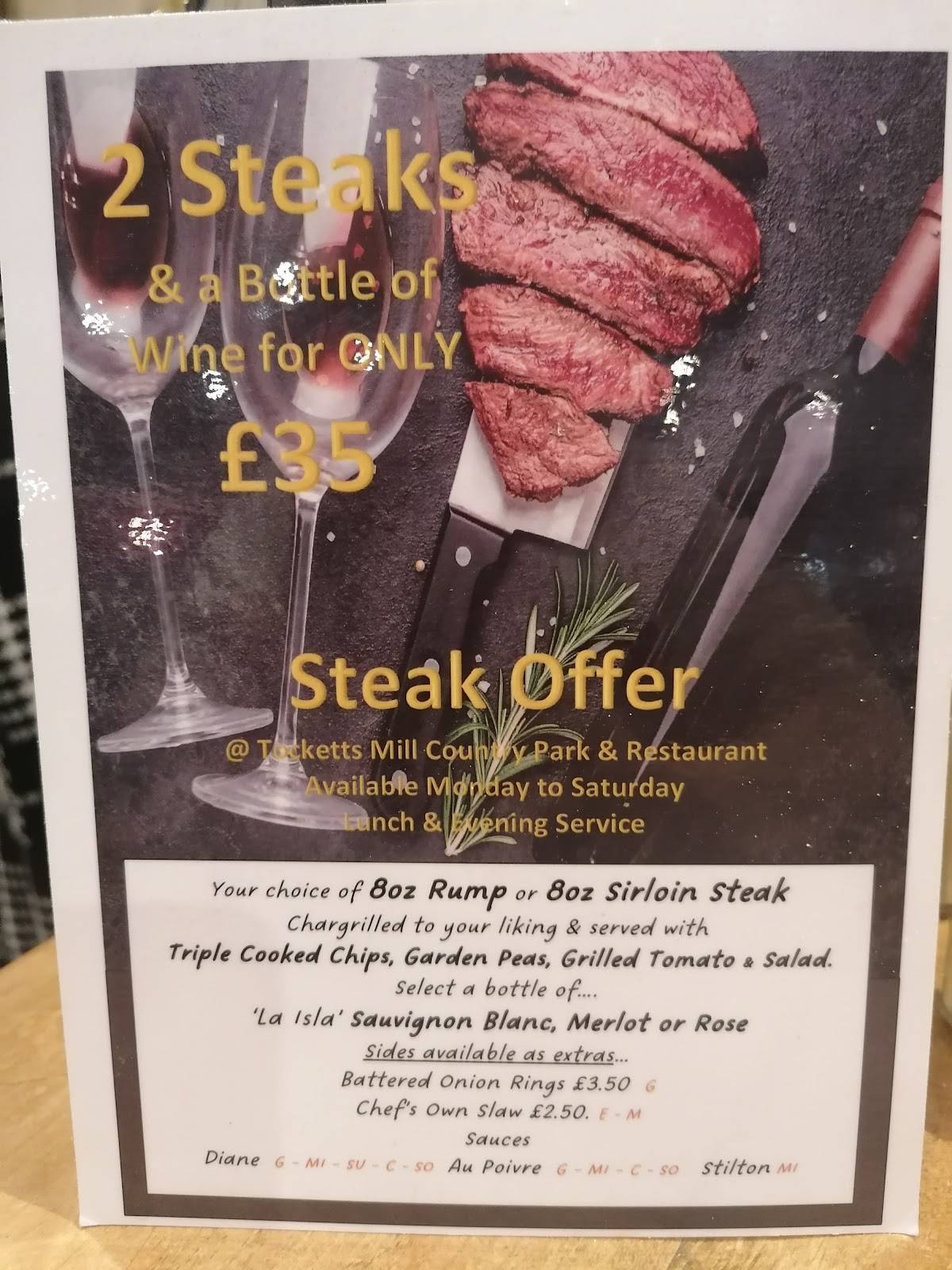 Menu at Tocketts Mill Country Park and Restaurant, Guisborough
