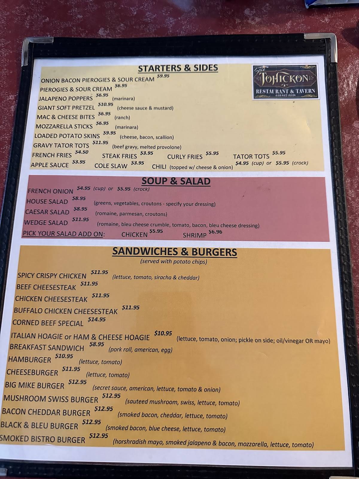 Menu at Tohickon Restaurant And Tavern, Ottsville, Easton Rd