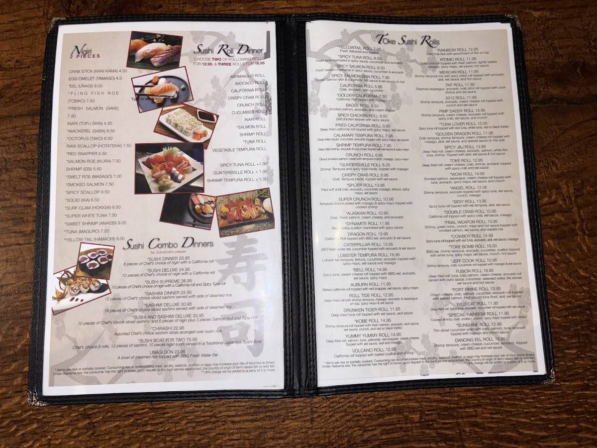 Menu at Toke Sushi Grill restaurant, Oneonta