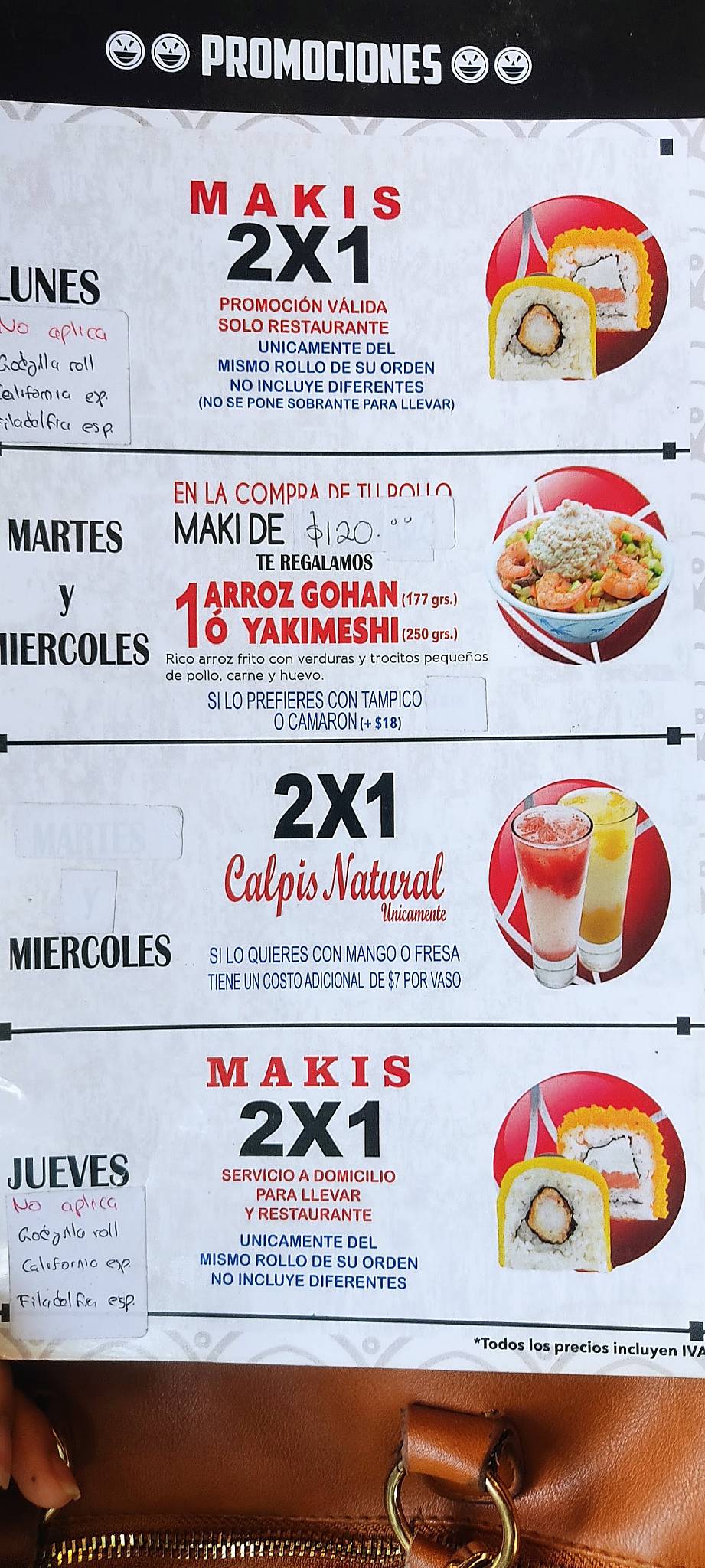 Carta del restaurante Tokyo Rose, Ciudad del México, Xola 1604