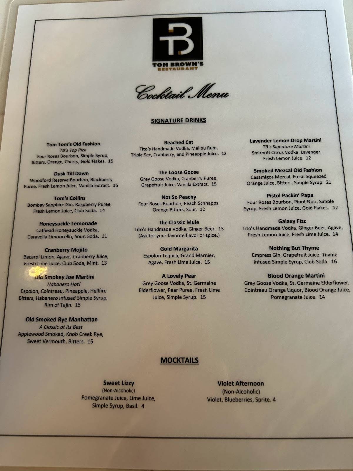 Menu at Tom Brown's Restaurant - Madison, Madison