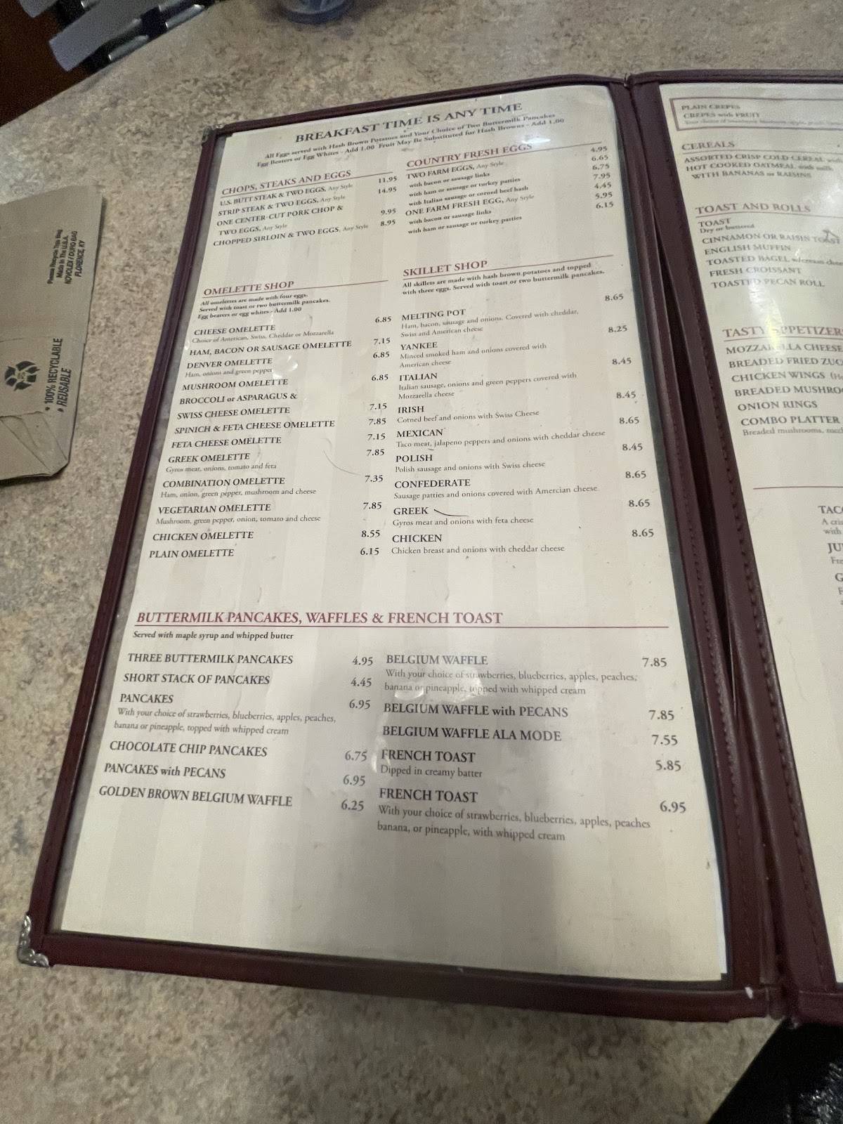 Menu at Top Notch Restaurant, Highland