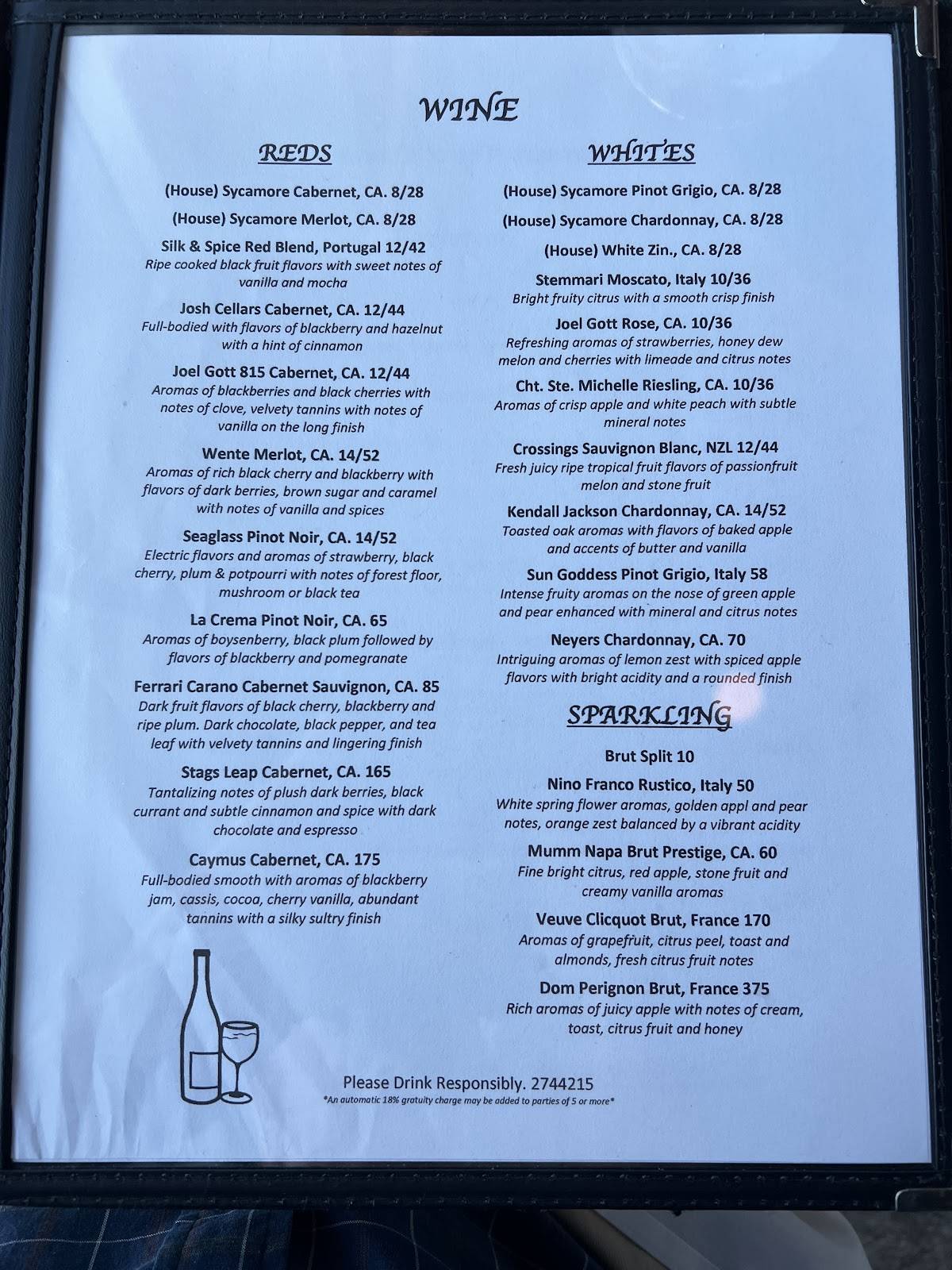 Menu at Top of Daytona Restaurant, Daytona Beach