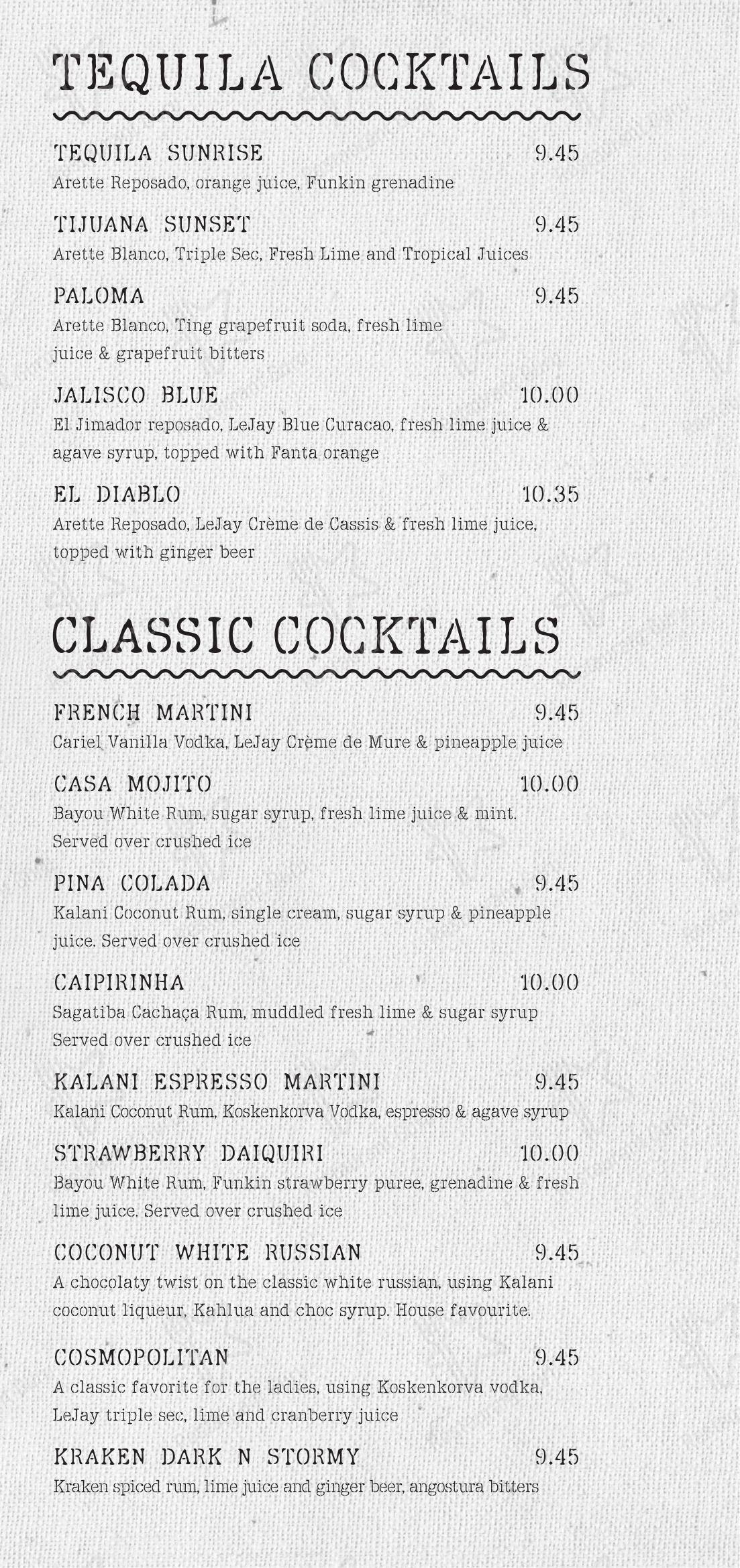 Menu at Topolabamba West End restaurant, Glasgow