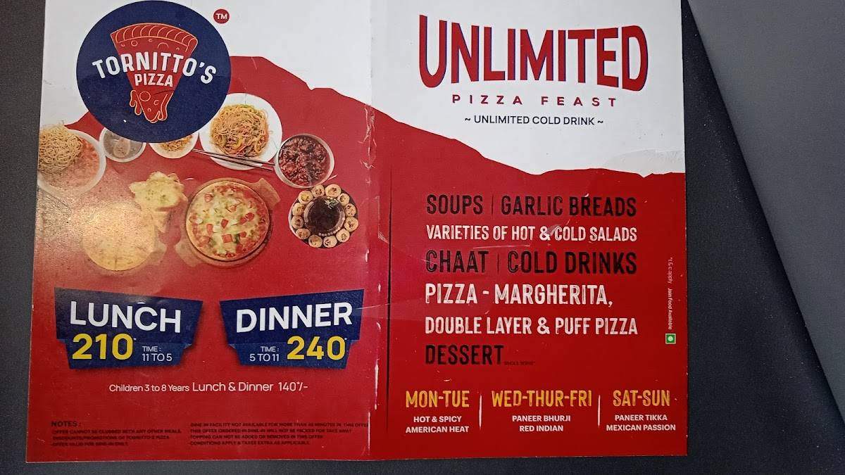 Menu at Tornitto's Pizza, Surat
