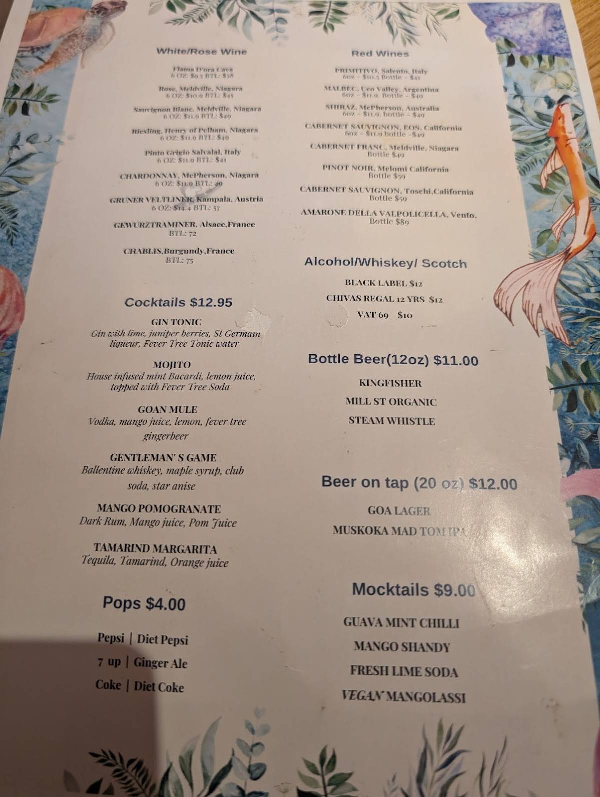 Menu at Goa Indian Farm Kitchen restaurant, Toronto, Bayview Ave
