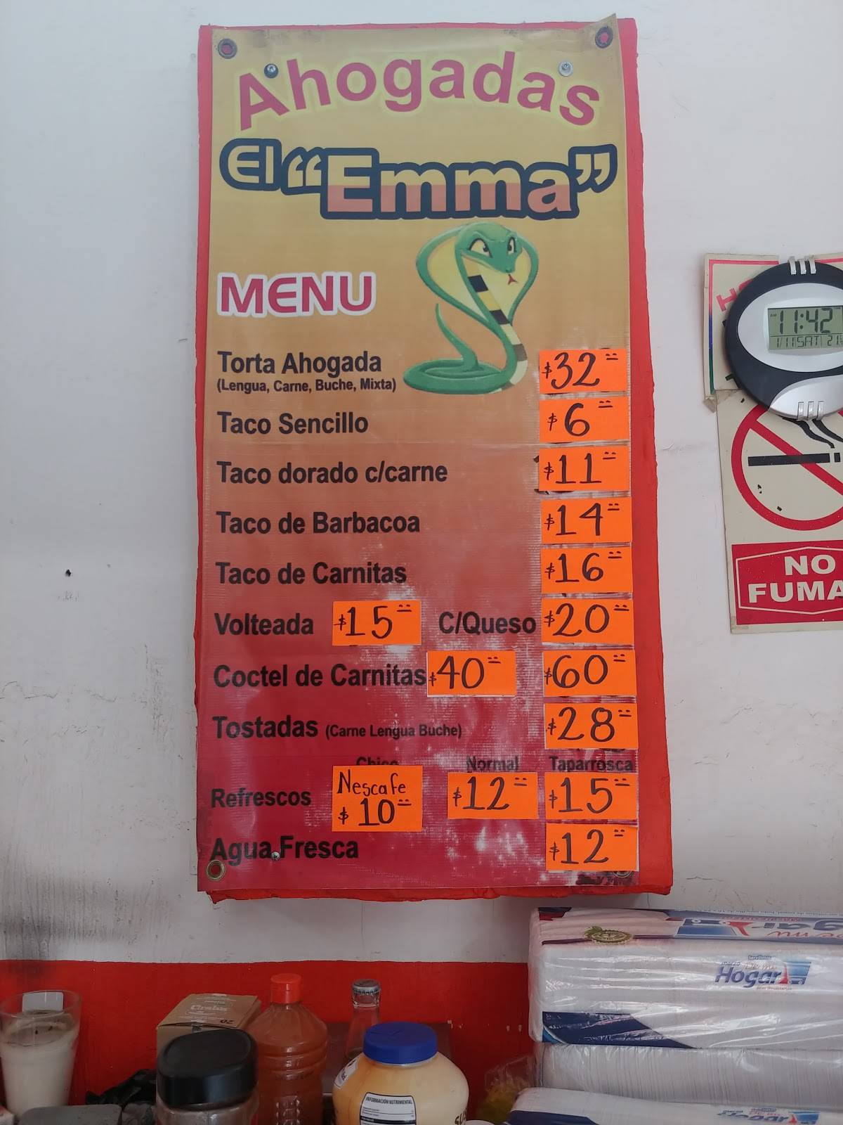 Carta del restaurante Tortas Ahogadas El Emma, Ameca