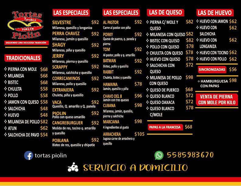 Carta del restaurante Tortas Piolín, Texcoco del Mora, Calle Moctezuma ...