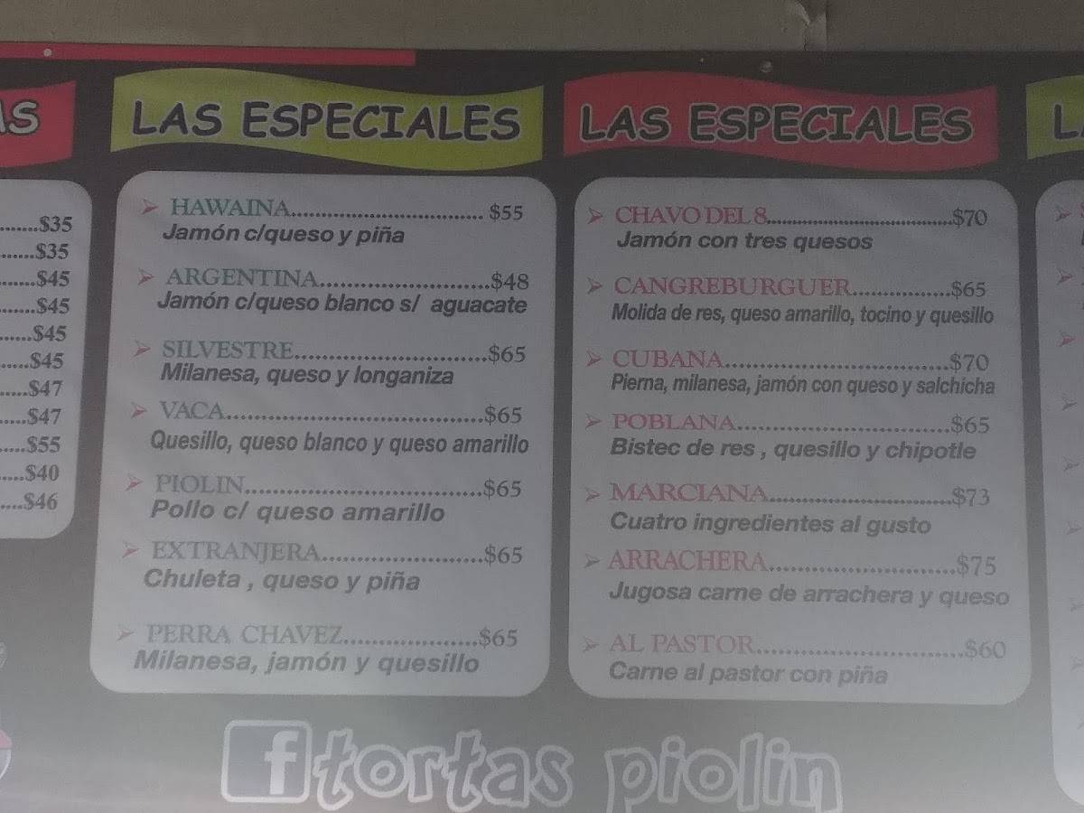 Carta del restaurante Tortas Piolin, Texcoco del Mora, Calle Moctezuma ...
