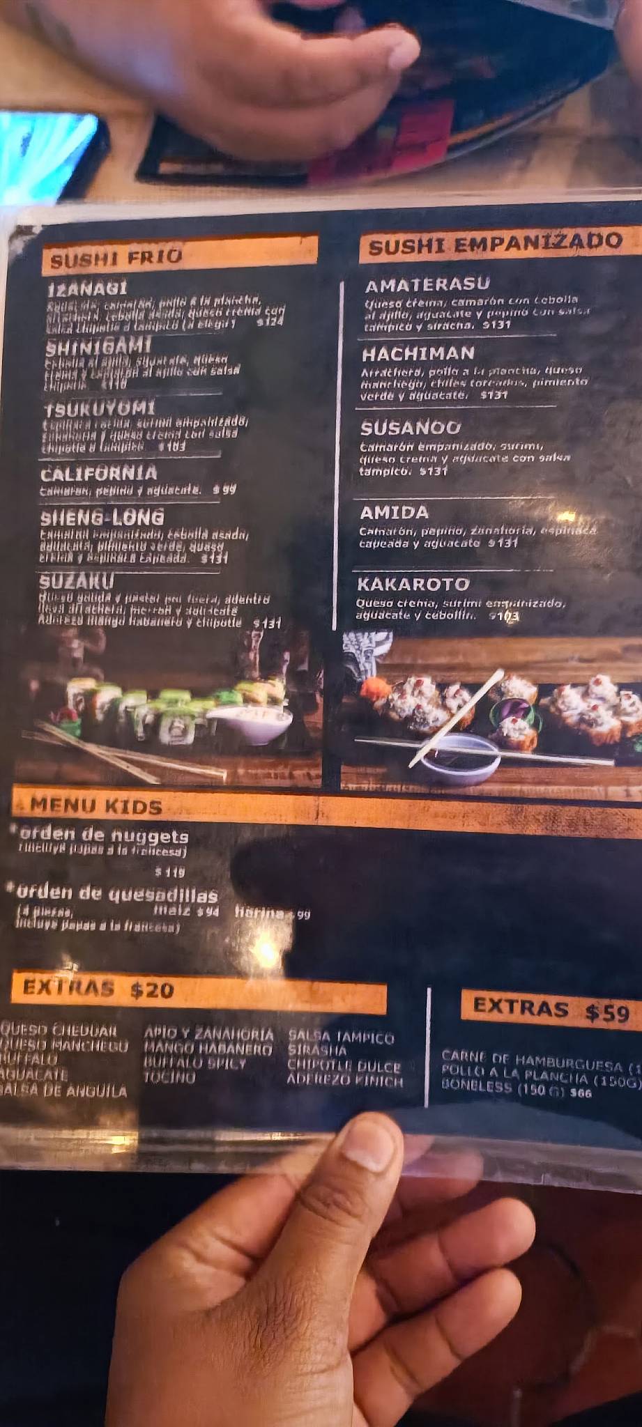 Carta del restaurante Totem, Saltillo