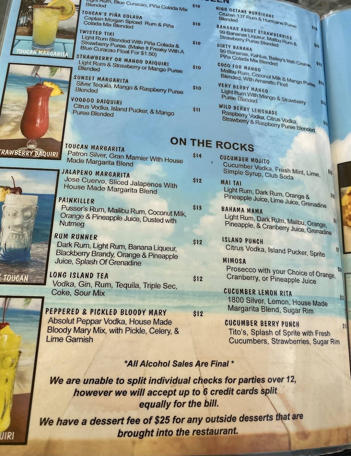 Menu at Toucan's Lakefront pub & bar, Mooresville