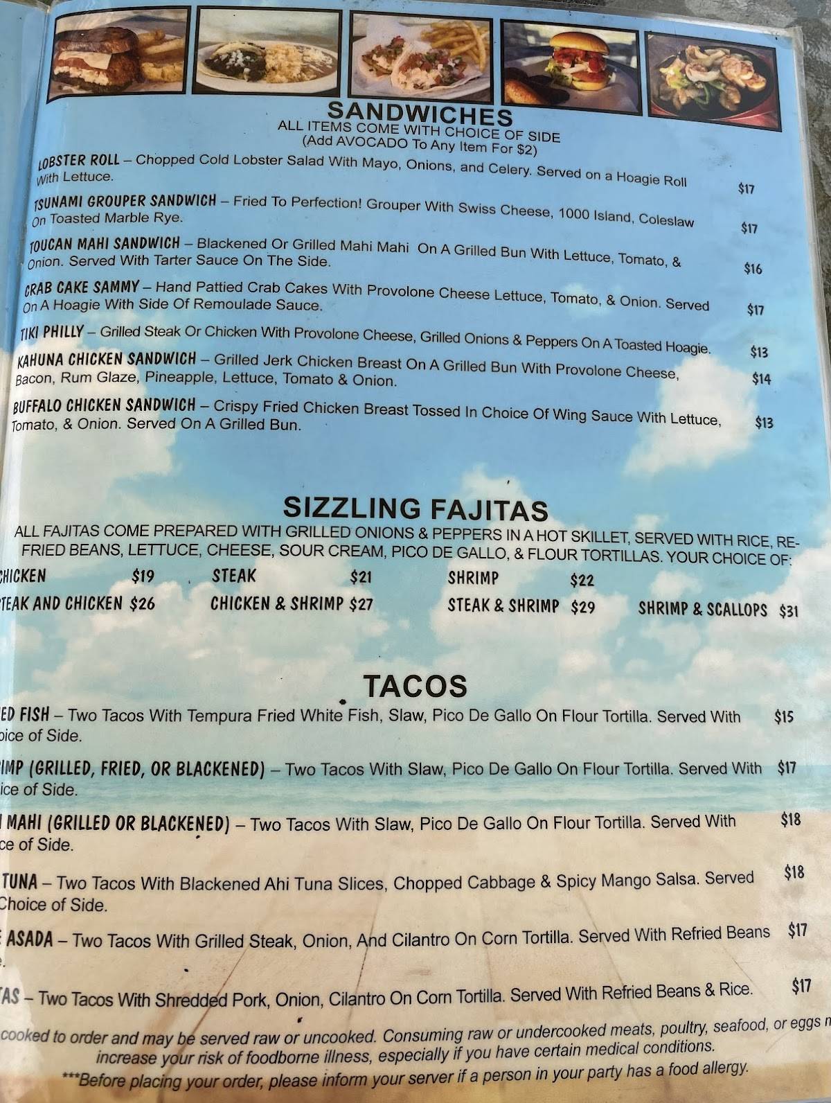 Menu at Toucan's Lakefront pub & bar, Mooresville