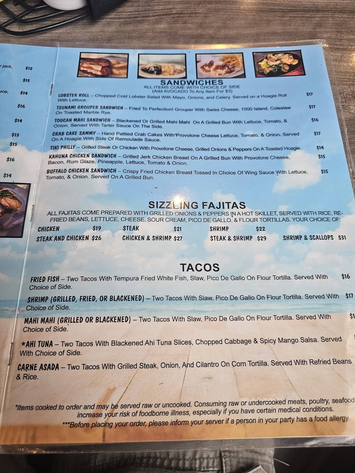 Menu at Toucan's Lakefront pub & bar, Mooresville