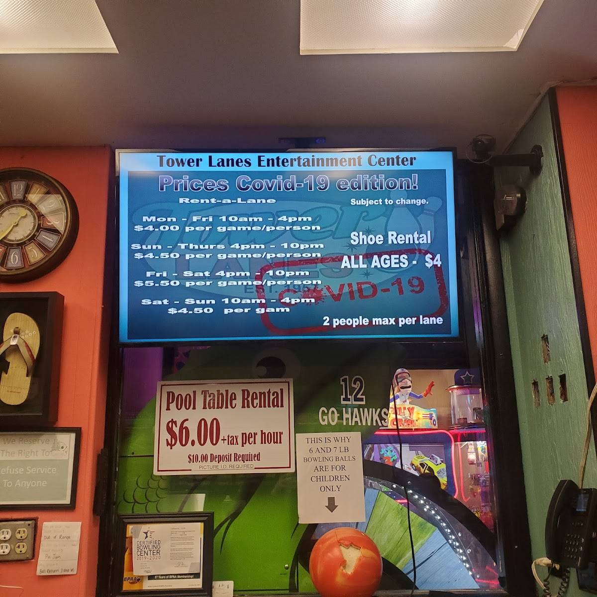 Menu at Tower Lanes Entertainment Center pub & bar, Tacoma