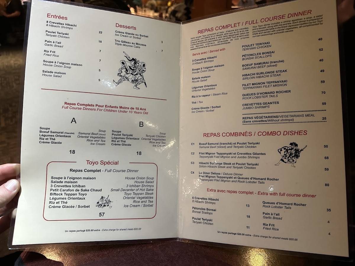 Menu au Toyo Grillades A La Japonaise restaurant à viande, Laval, Bd ...