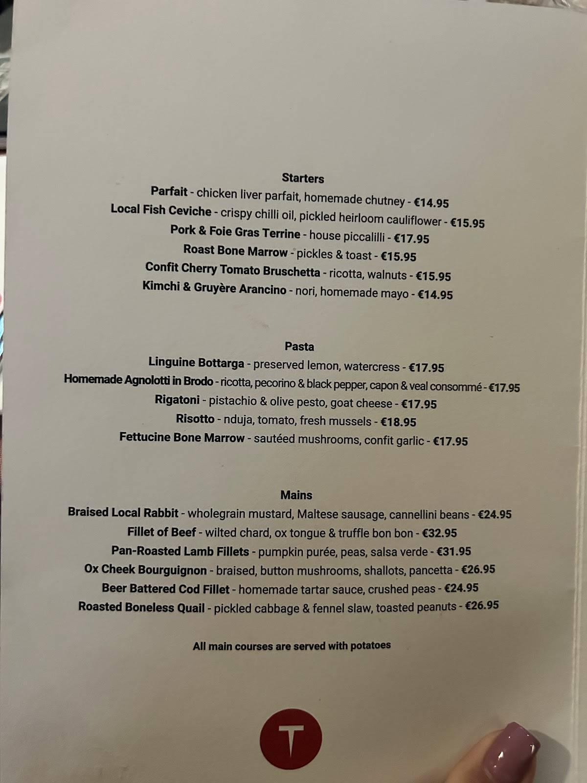 Menu at Trabuxu Bistro restaurant, Valletta
