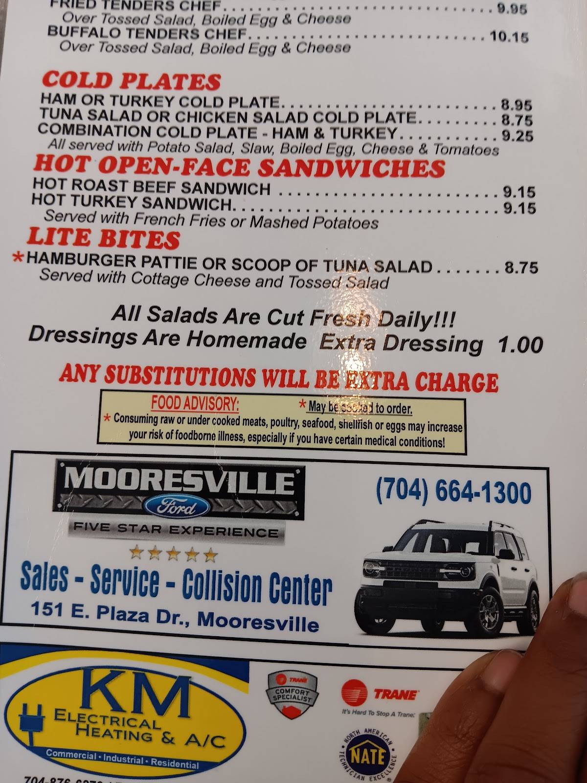 Menu at Trackside Restaurant, Mooresville