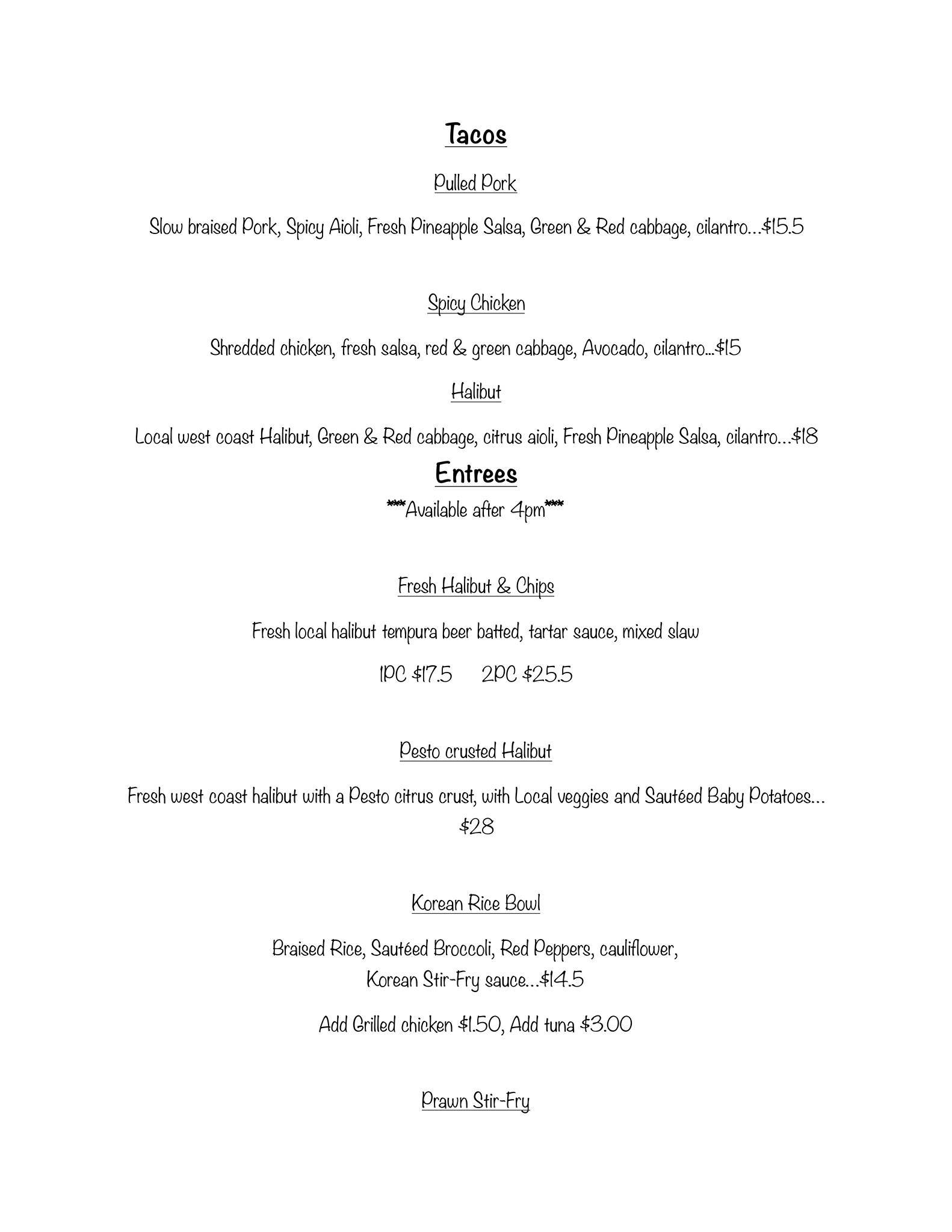Menu at Trail's End Restaurant, Errington