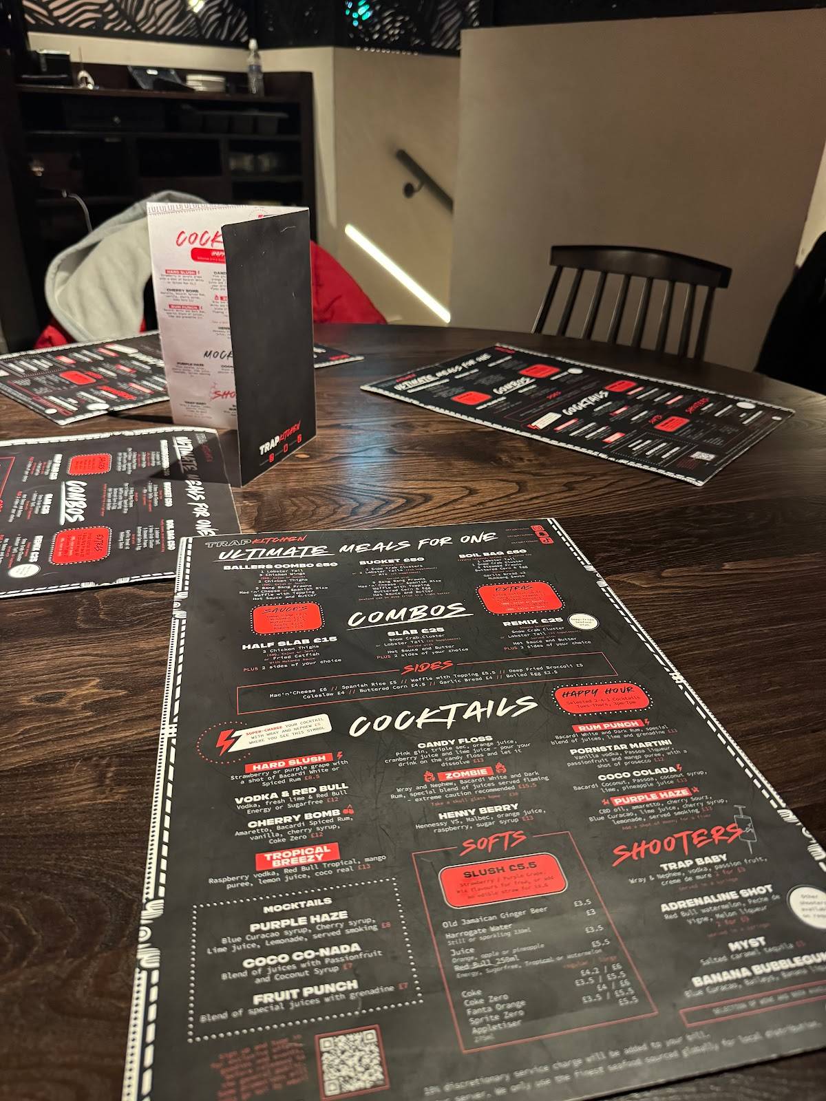 Menu at Trap Kitchen restaurant, London, 74-75 Chalk Farm Rd