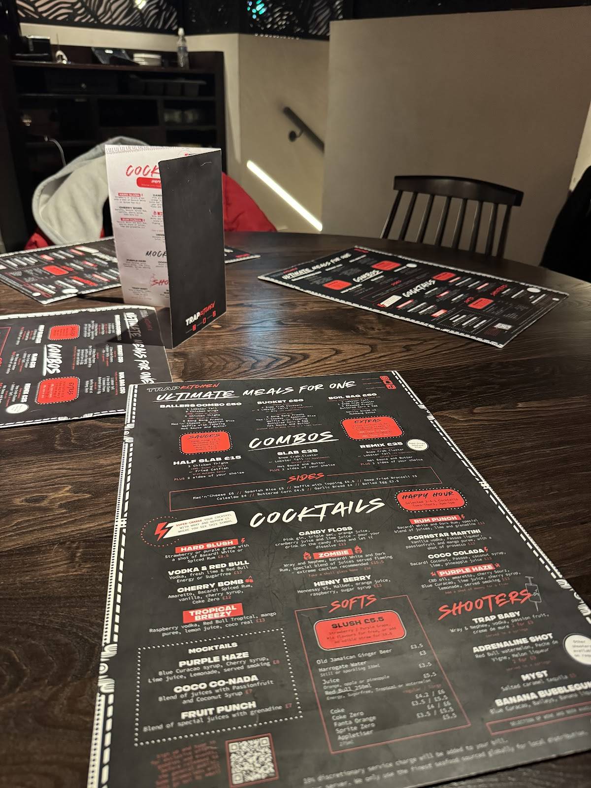 Menu at Trap Kitchen restaurant, London, 74-75 Chalk Farm Rd