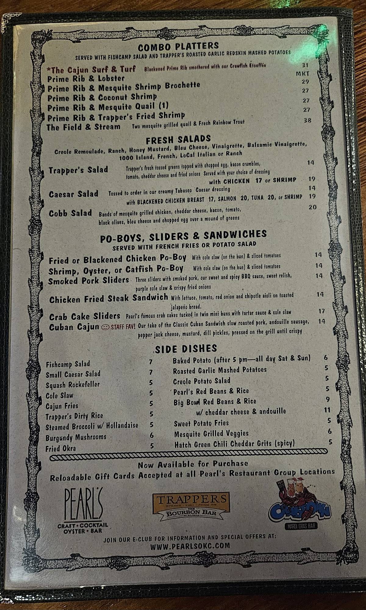 Menu at Trapper's Fishcamp & Grill restaurant, Oklahoma City