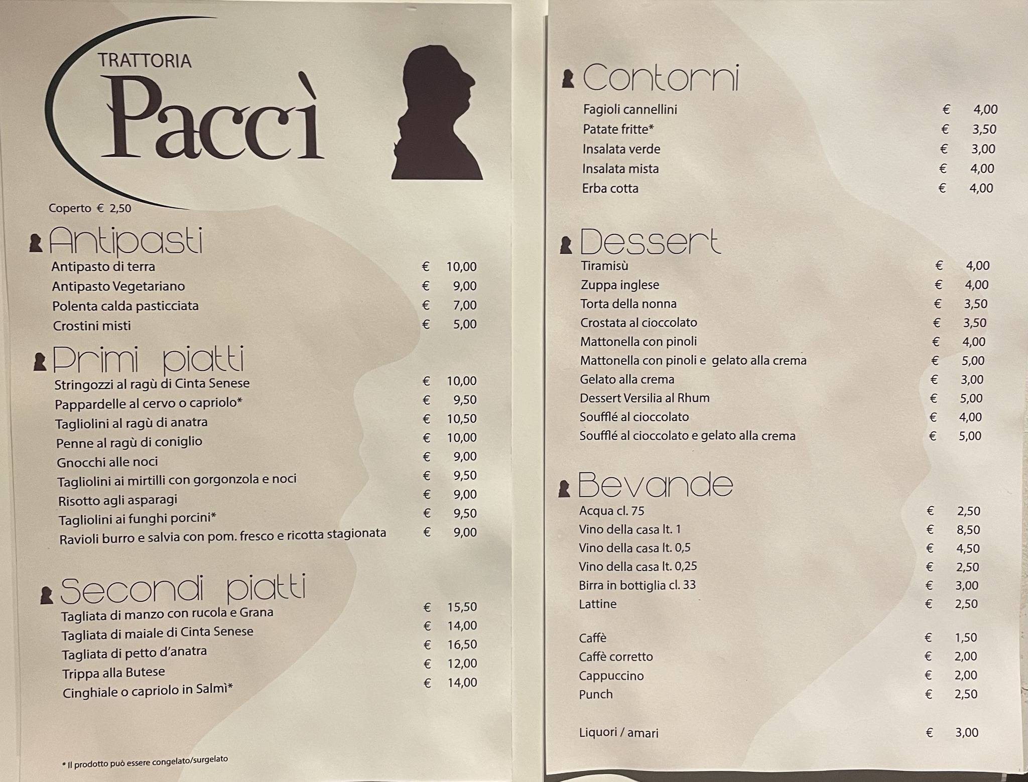 Menu da Trattoria Paccì ristorante, Buti, Via Roma