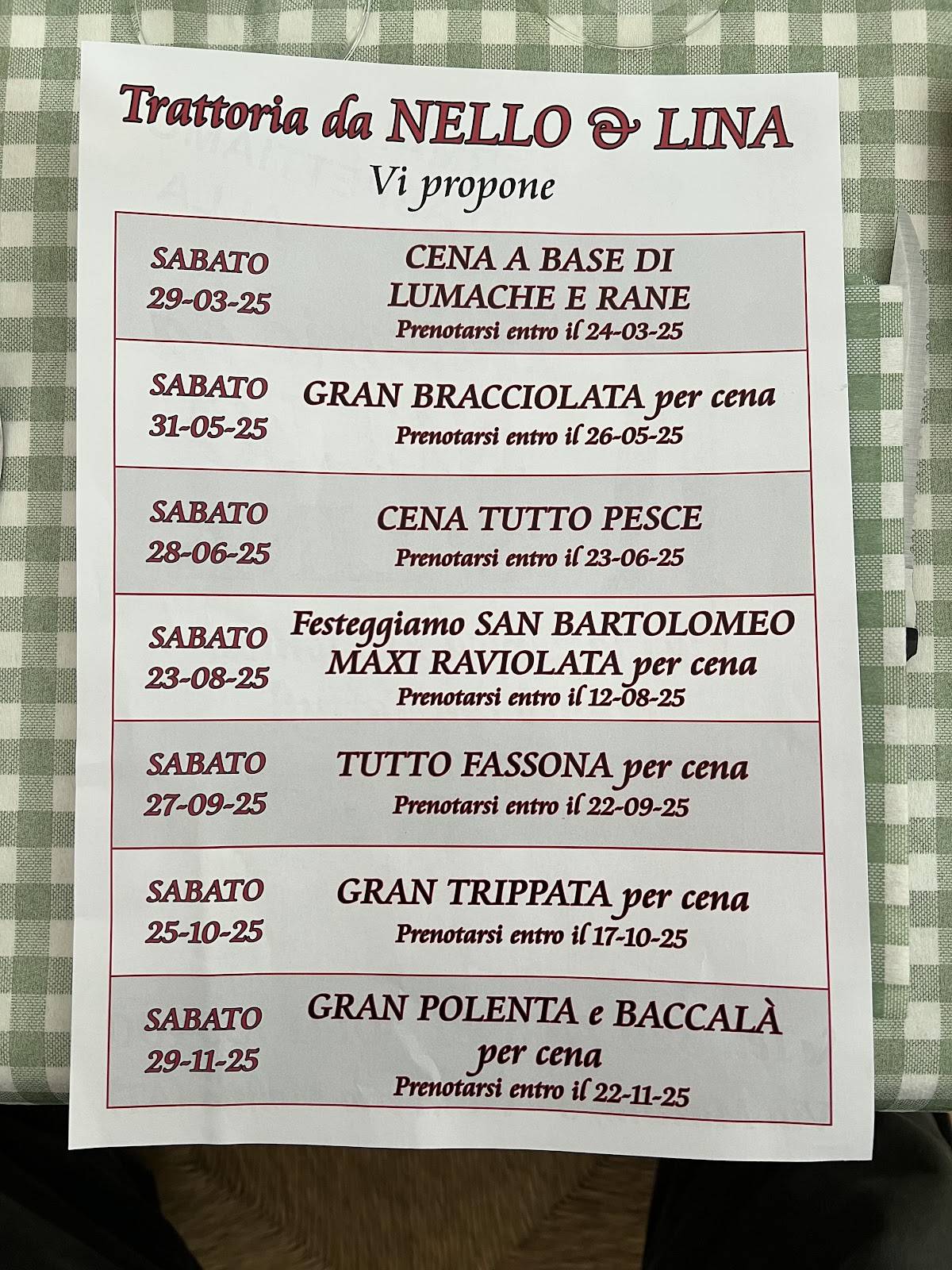 Menu da Trattoria da Nello e lina ristorante, Castelletto Molina
