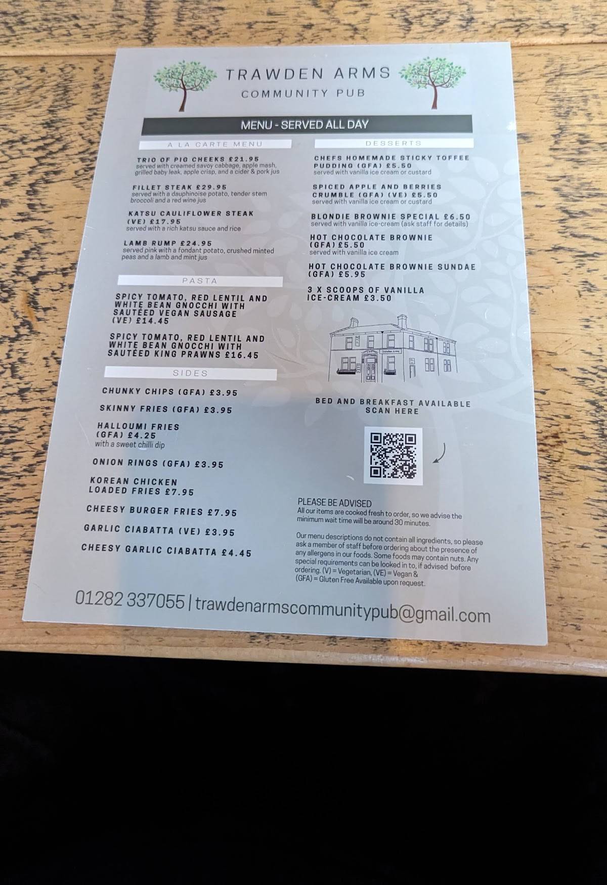 Menu at Trawden Arms pub & bar, Colne