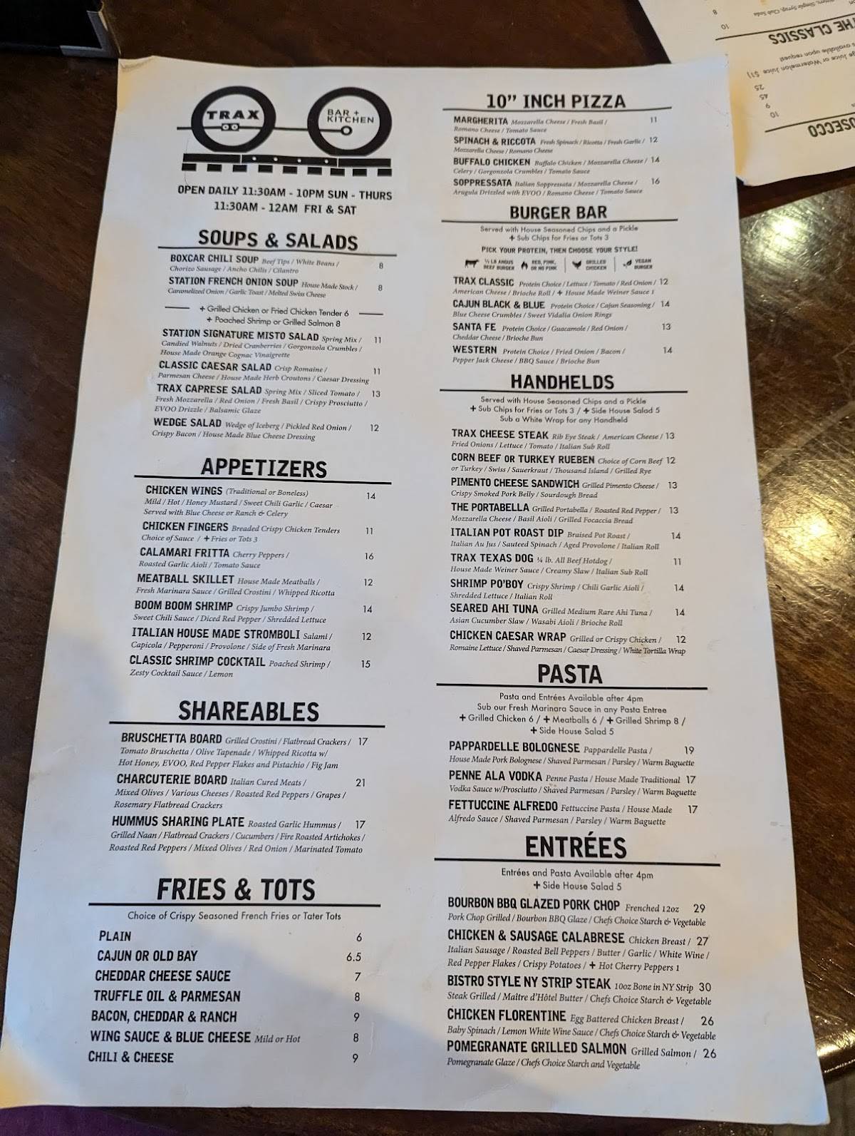Menu at Trax Bar & Kitchen, Scranton