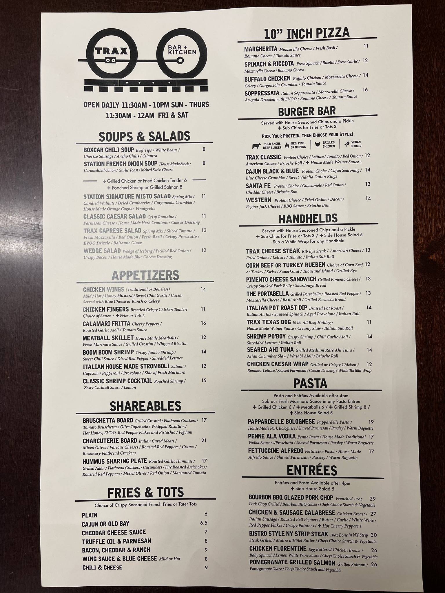 Menu at Trax Bar & Kitchen, Scranton