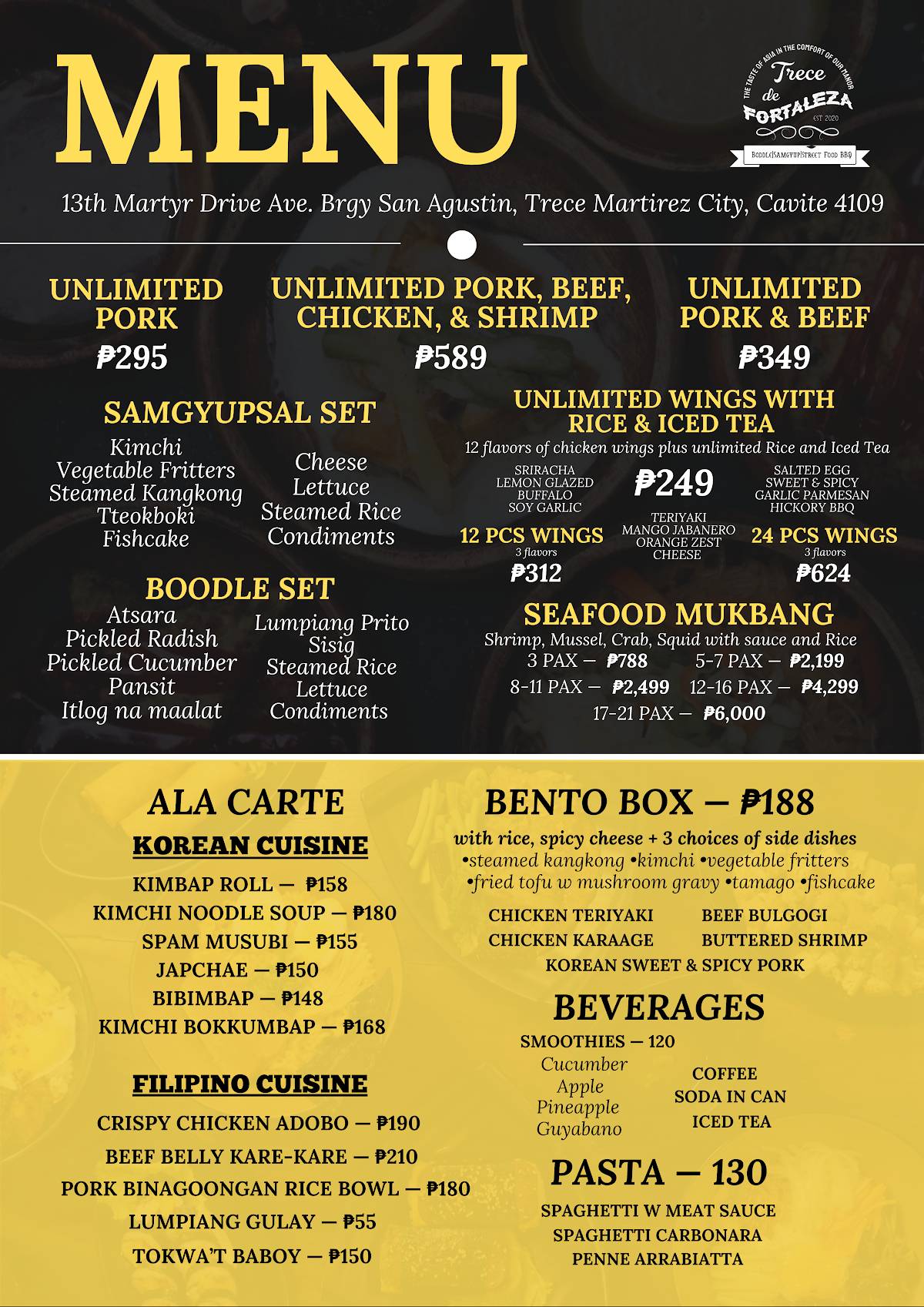 Menu at Trece De Fortaleza restaurant, Trece Martires
