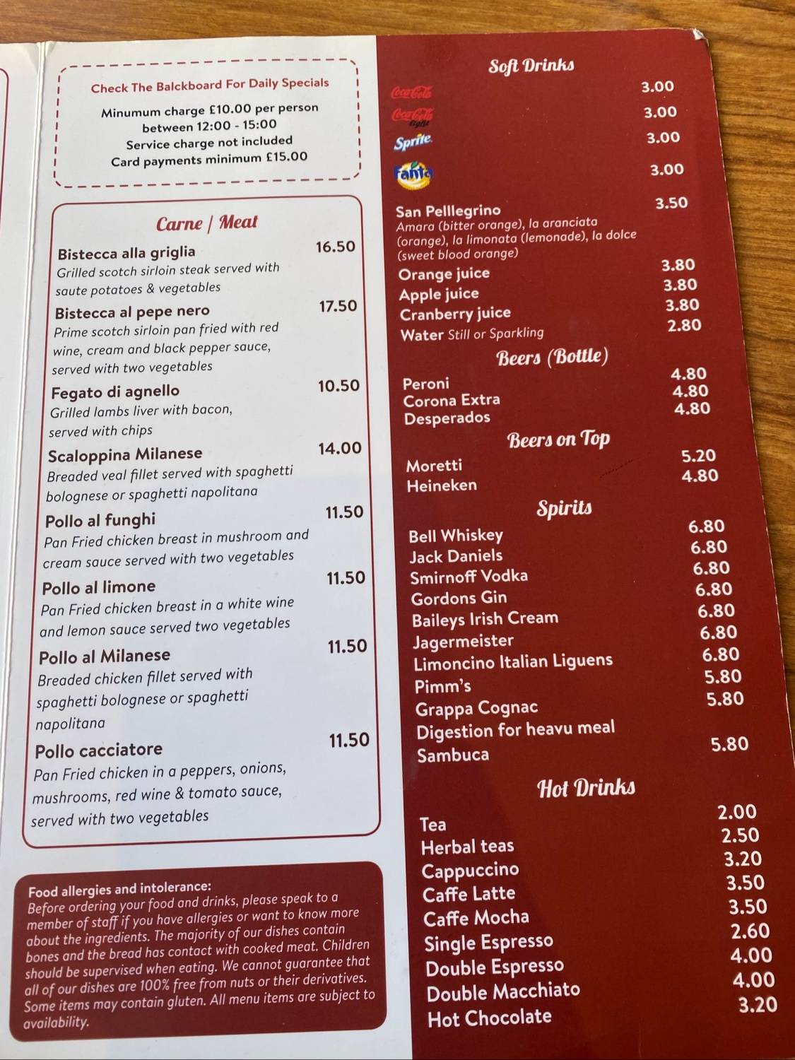 Menu at Trevi Ristorante restaurant, London, 16-18 Highbury Cor