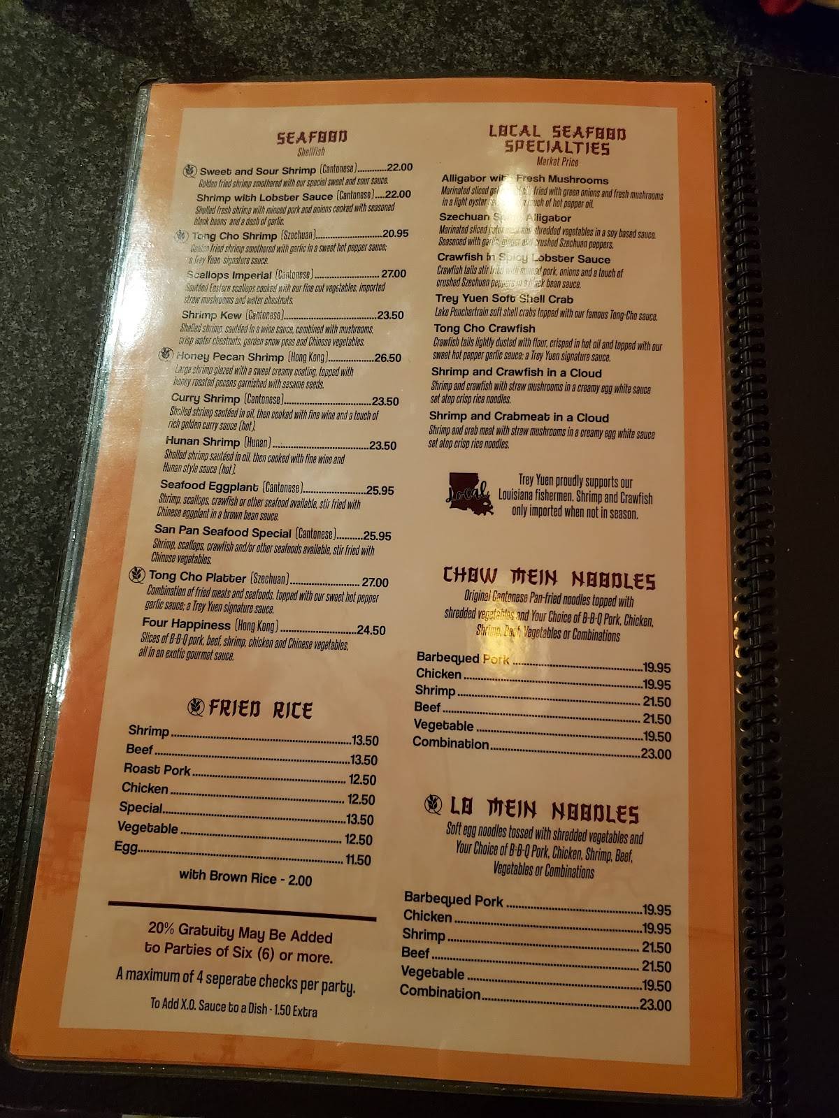 Menu at Trey Yuen restaurant, Mandeville, 600 N Causeway Blvd