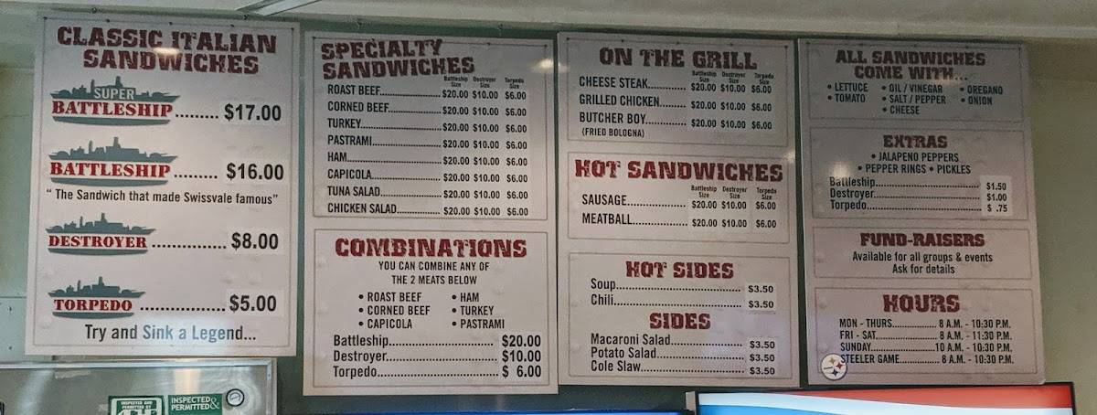 Menu at Triangle Bar & Grill, Pittsburgh