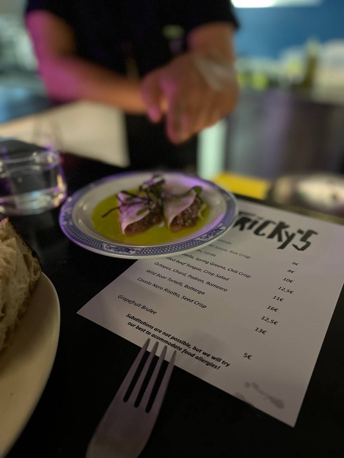Menu at Tricky's restaurant, Lisbon, Rua da Boavista 112