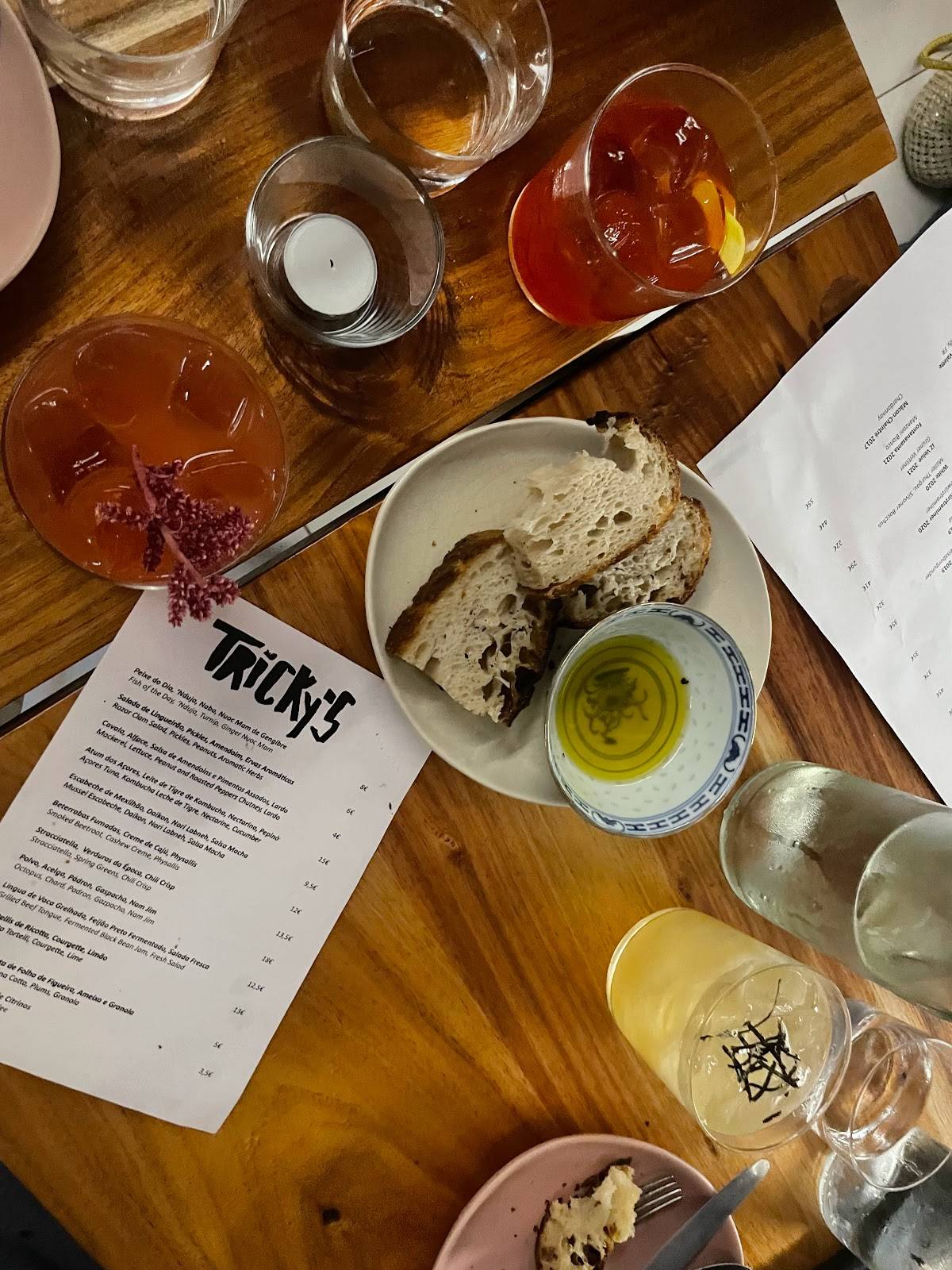 Menu at Tricky's restaurant, Lisbon, Rua da Boavista 112