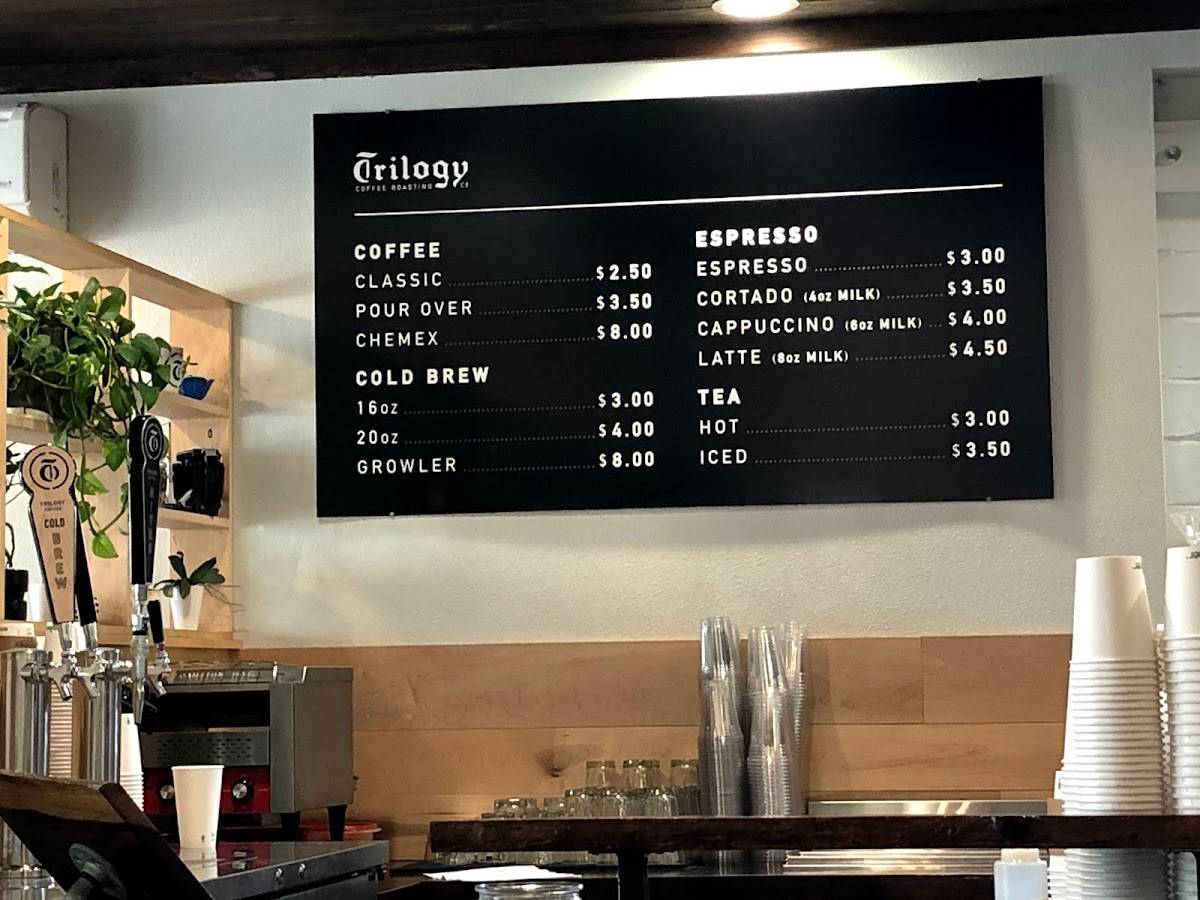Menu at Trilogy Coffee Roasting Co cafe, DeLand