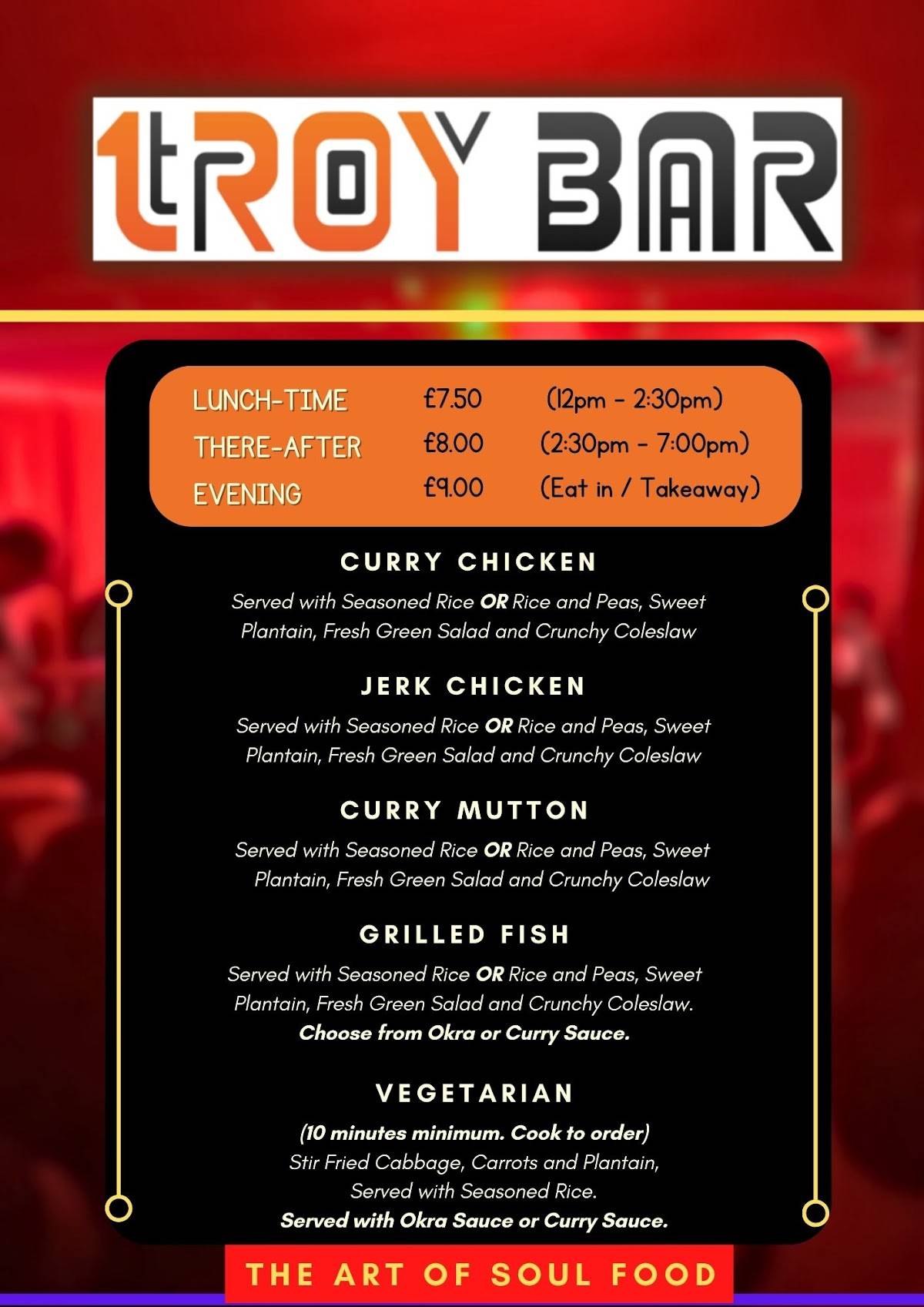 Menu at Troy Bar, London