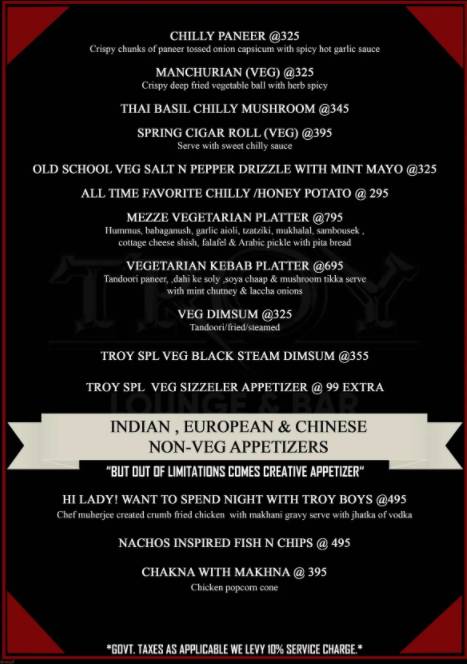 Menu at Troy Lounge & Bar, Delhi