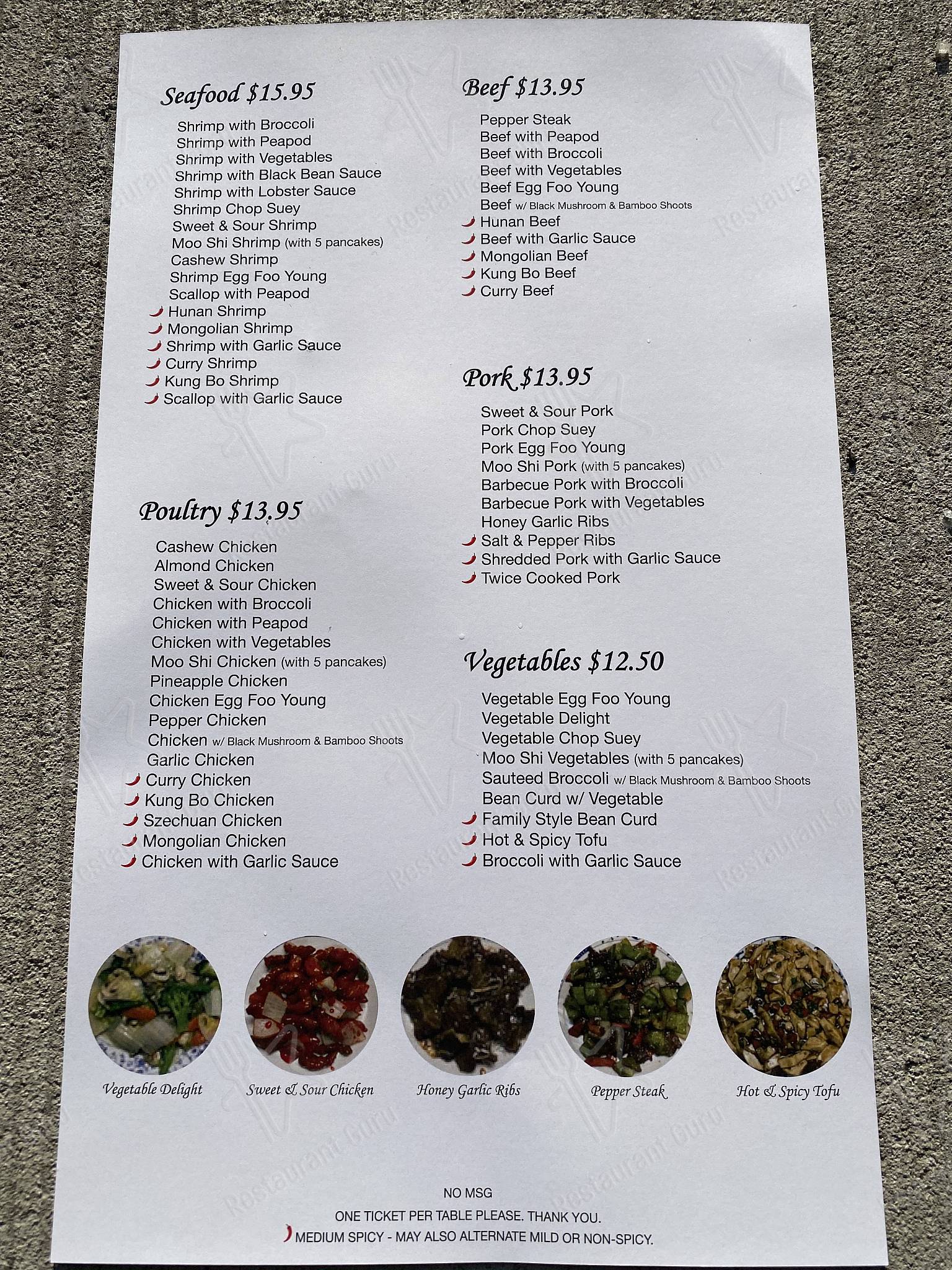 Menu at Wong's Garden restaurant, Truckee